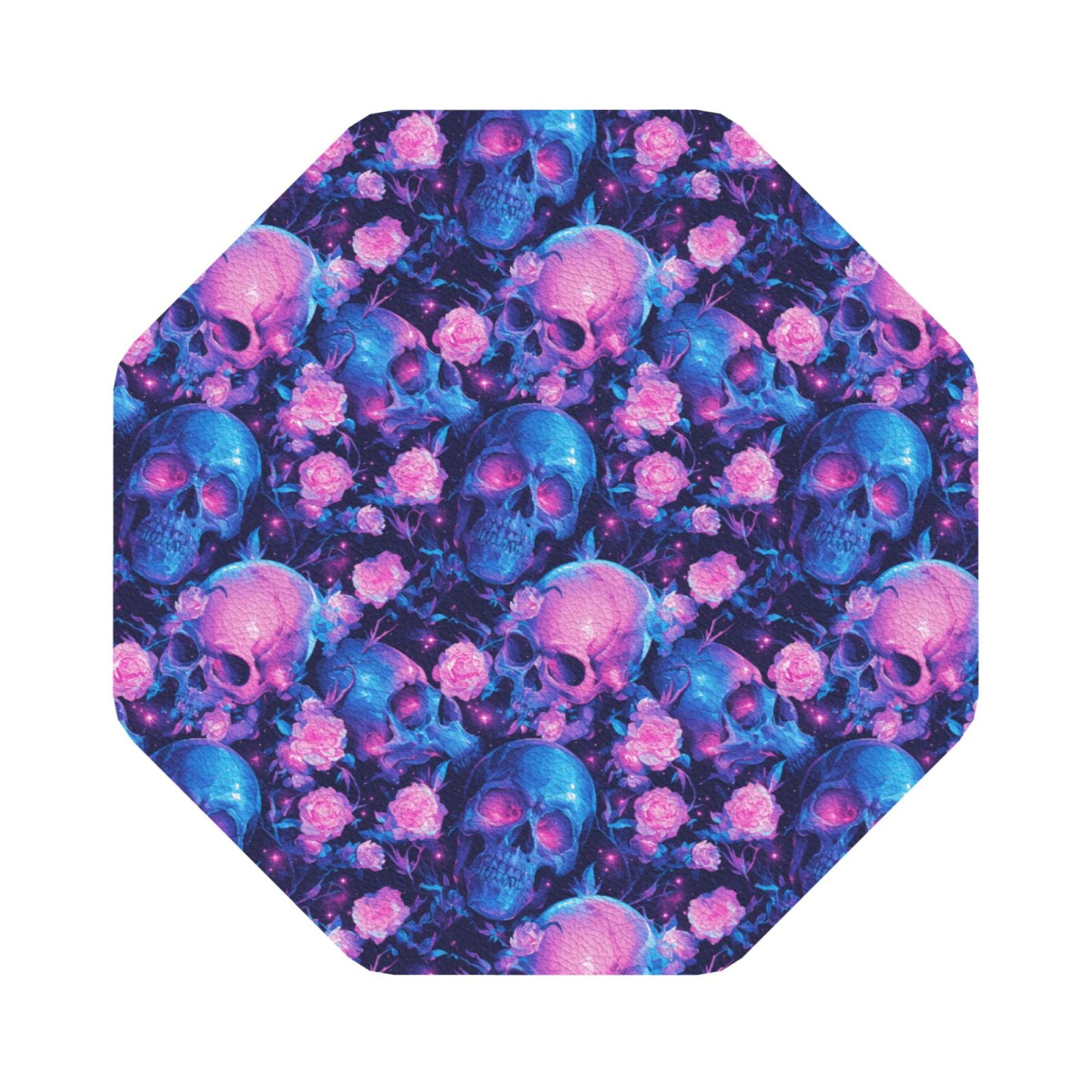 Honeii Blue Skull Rose Print Leather Coaster Set of 6, Ideal for ...