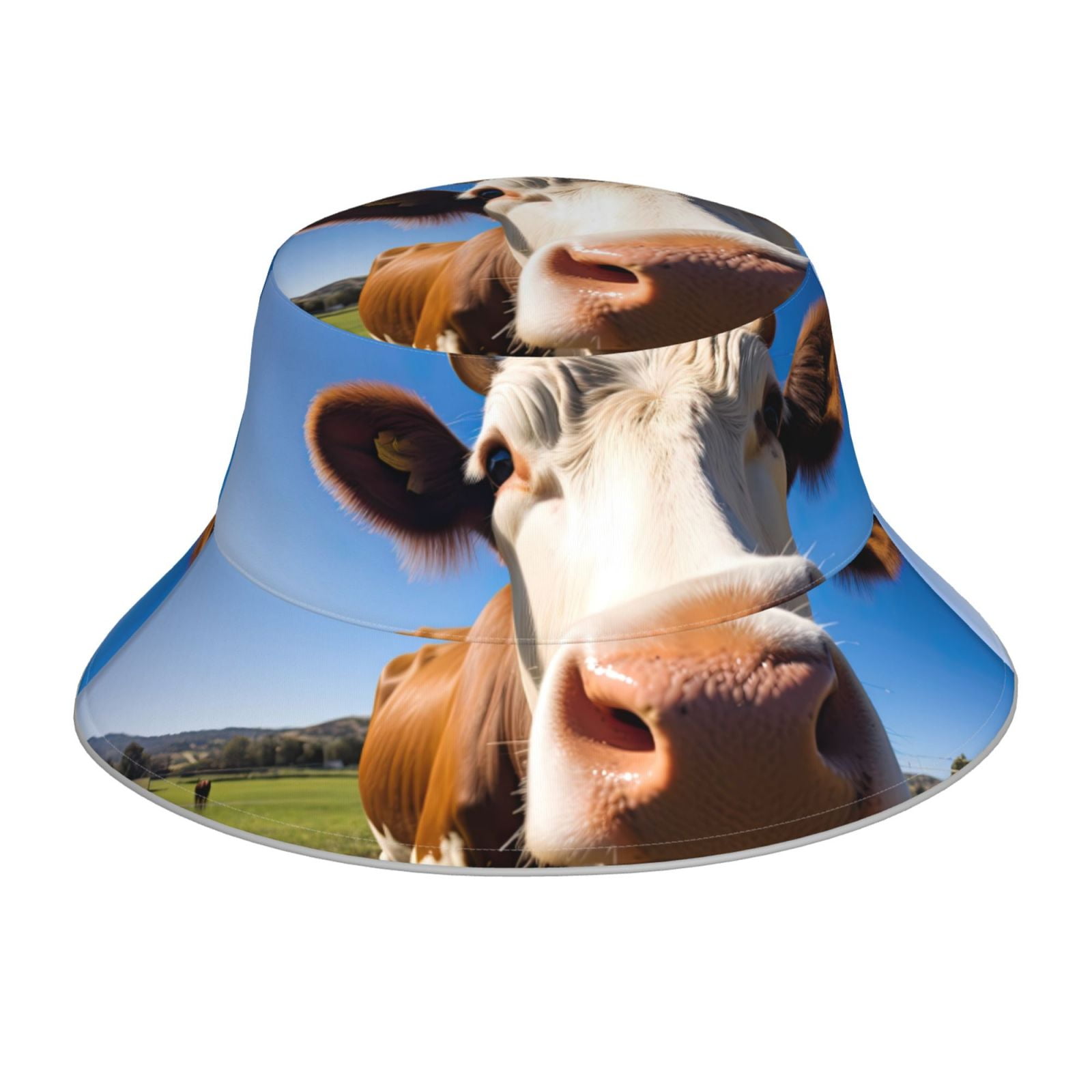 Honeii Blue Sky Meadow Cute Cow for Unisex Bucket Hat Waterproof Rain ...