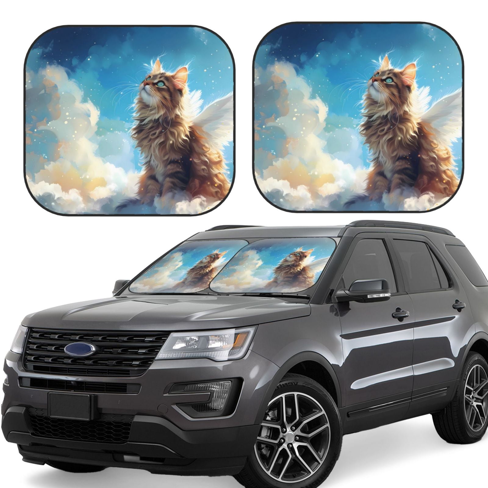 Honeii Blue Sky Winged Cat Print Foldable Car Sun Shade for Windshield ...