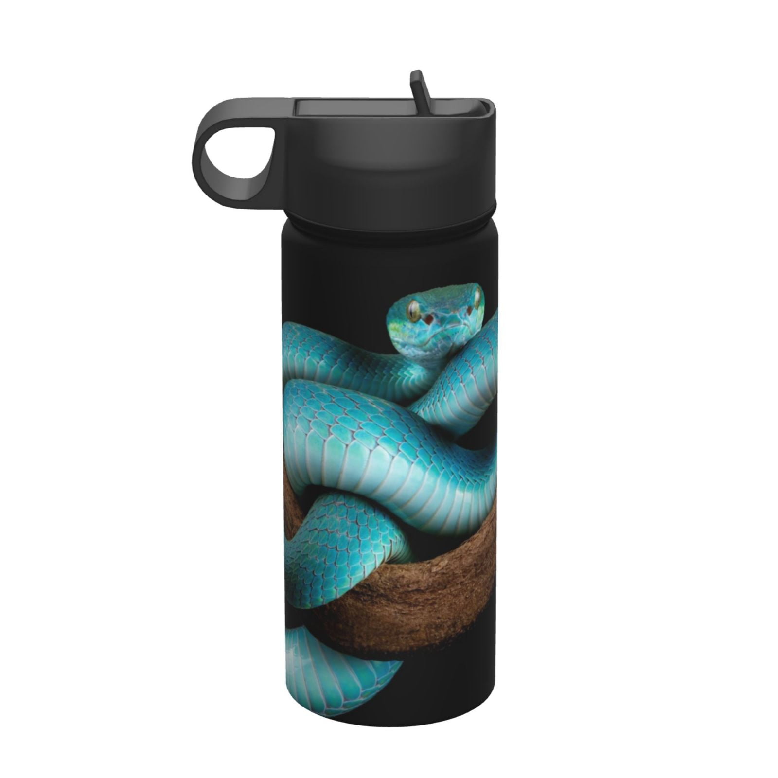 Honeii Blue Viper Snake Print 18 oz Insulated Water Bottle with Straw ...