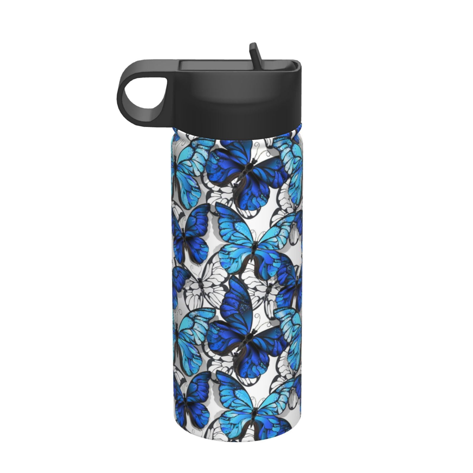 Honeii Blue and White Butterflies Print 18 oz Insulated Water Bottle ...