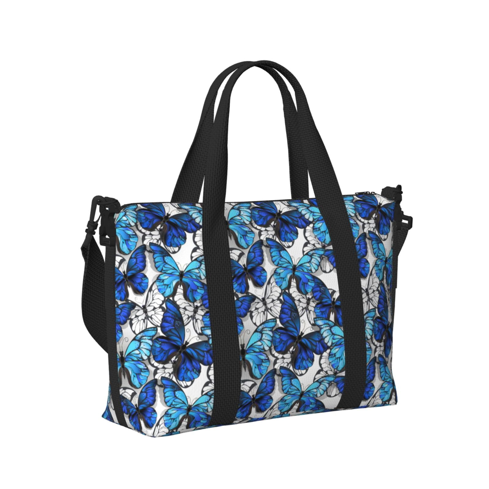 Honeii Blue and White Butterflies Print Hand Travel Bag,Travel Duffle ...