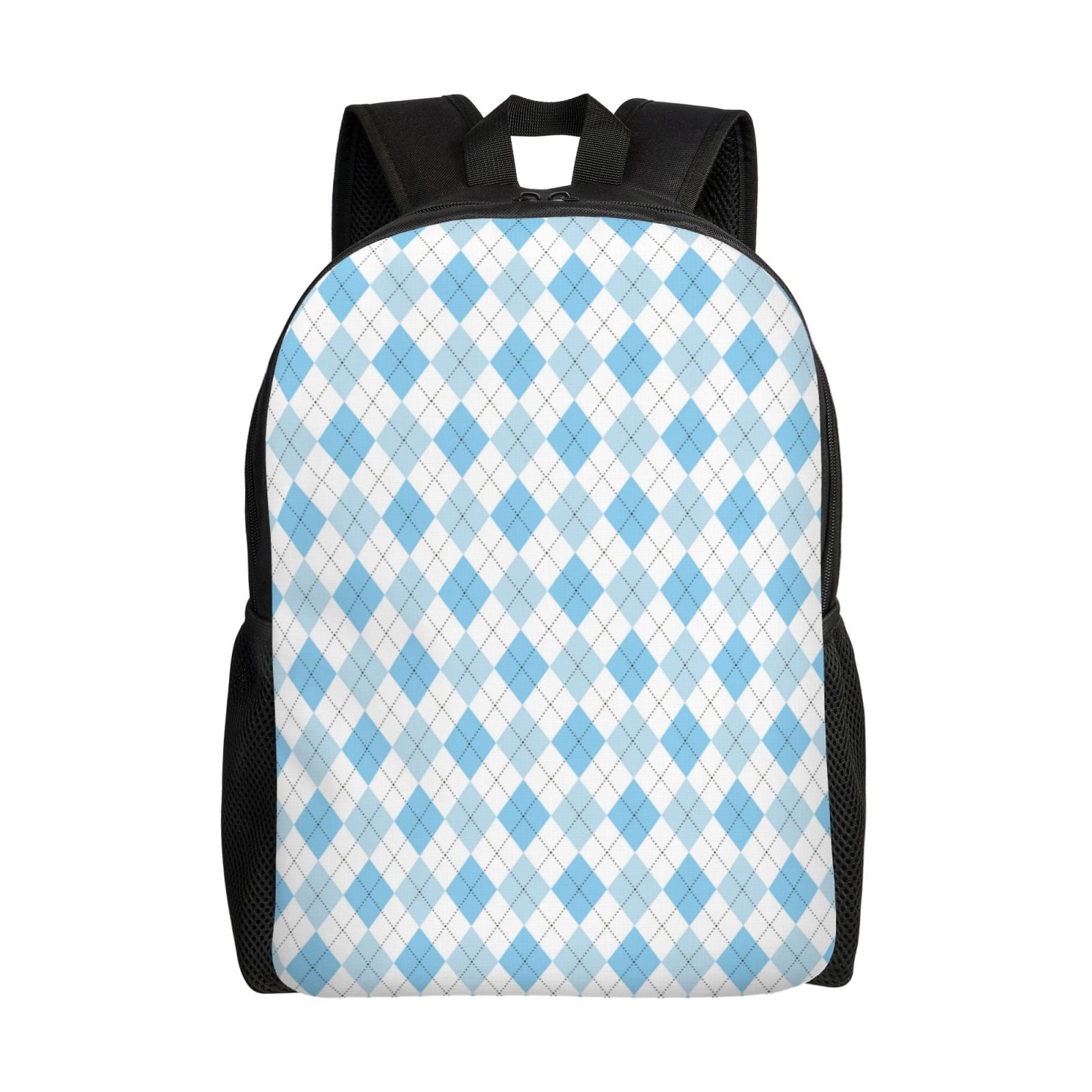 Honeii Blue and White Squares Print Laptop Backpack for Work, College ...