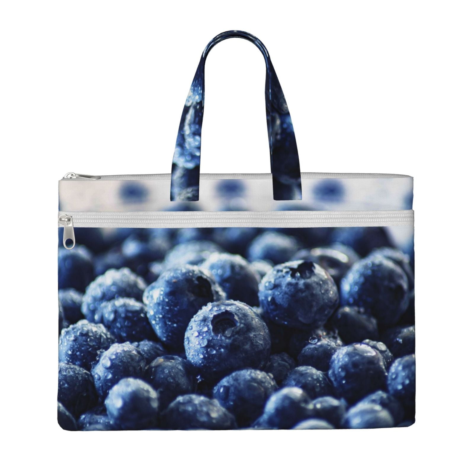 Honeii Blueberry Print Canvas Tote Bag with Compartments Laptop Tote ...