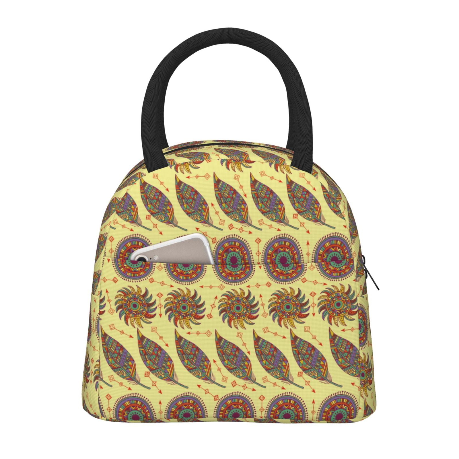 Honeii Bohemia Print Insulated Lunch Bag Women Reusable Lunch Box with ...