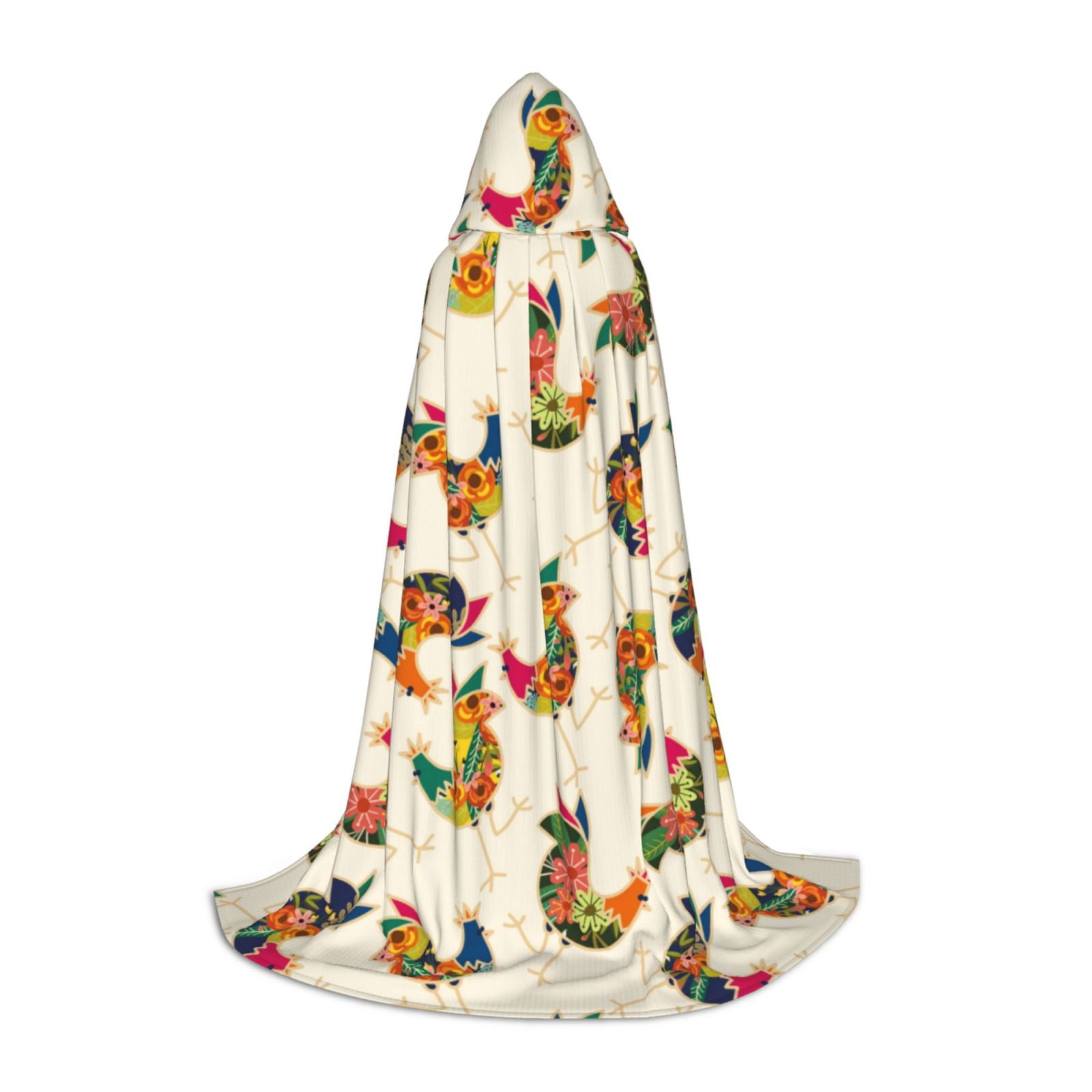 Honeii Boho Chicken Print Poncho Cape, Cloak Coat, Snuggly Hooded ...