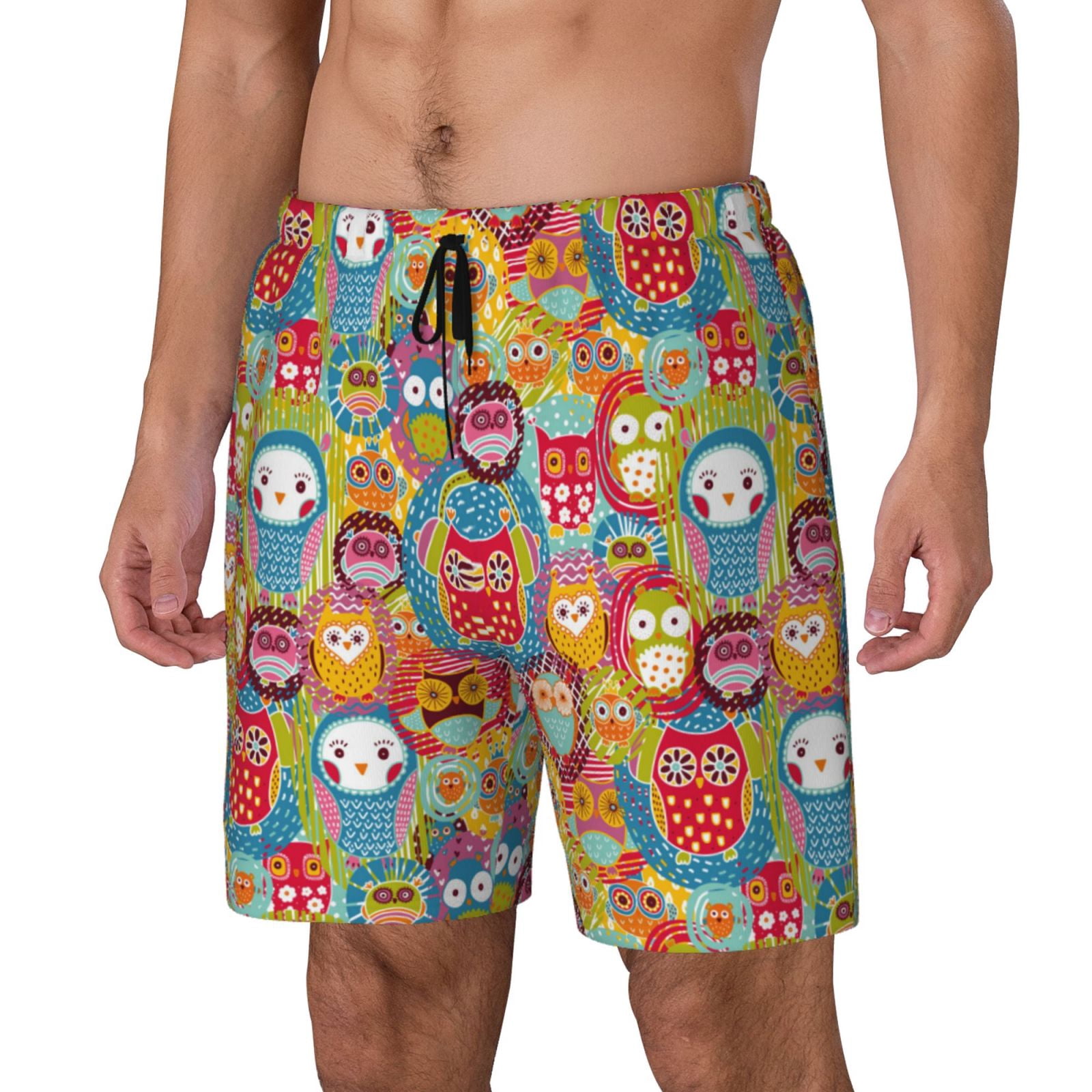Honeii Boho Cute Owls Print Men's Swim Shorts,Mens Swim Trunks ...