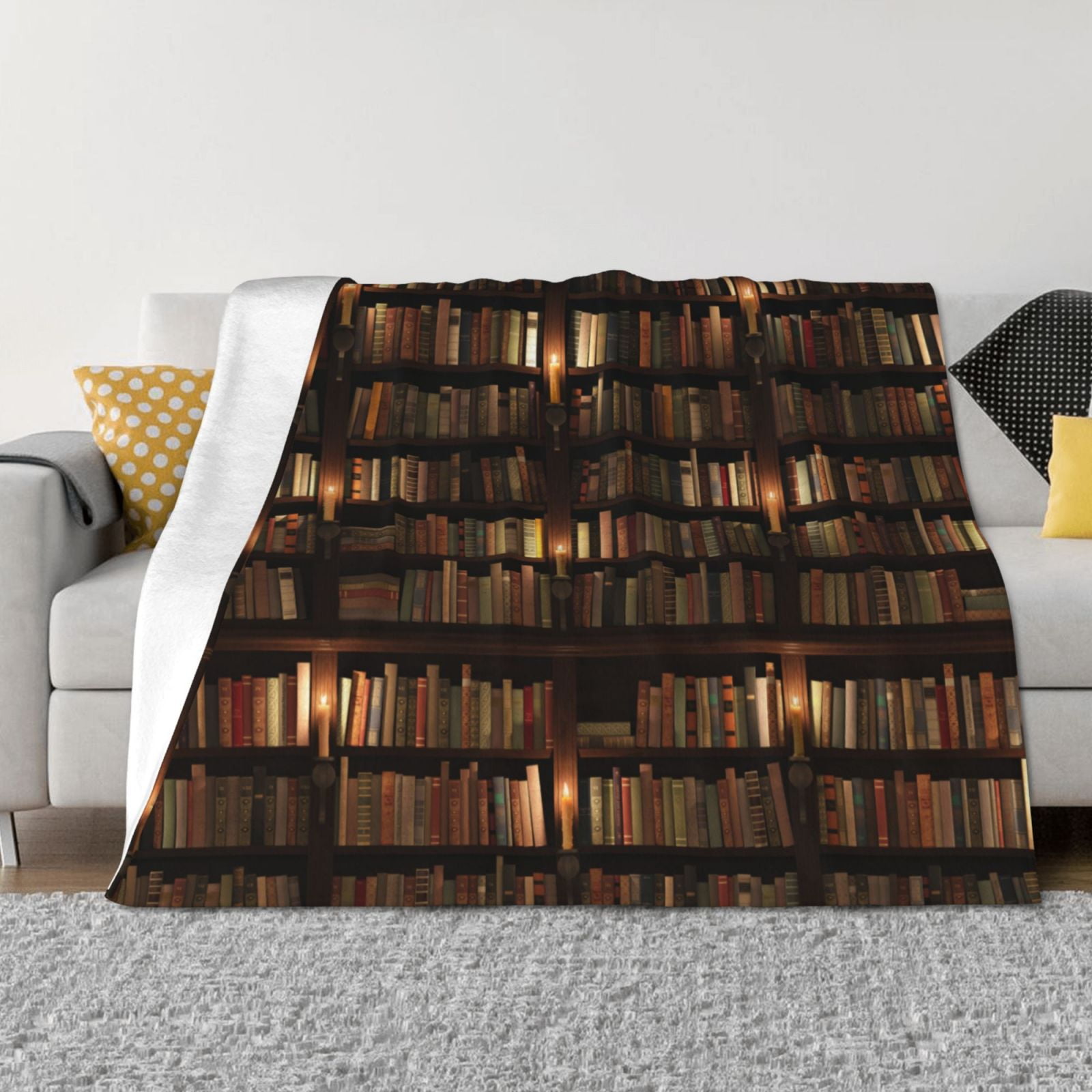 Honeii Bookshelves print throw blanket, crafted from cozy cotton ...
