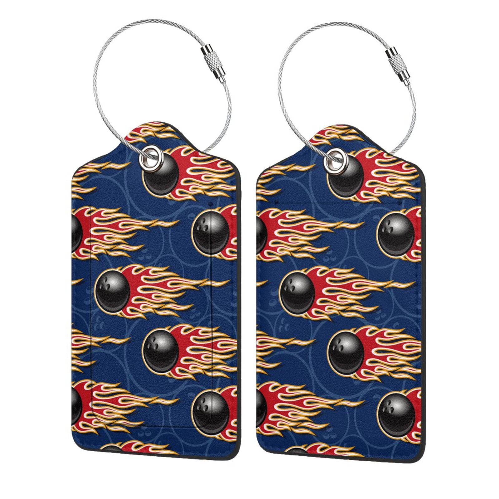Honeii Bowling Ball And Flame Print Leather Luggage Tag for Suitcases ...