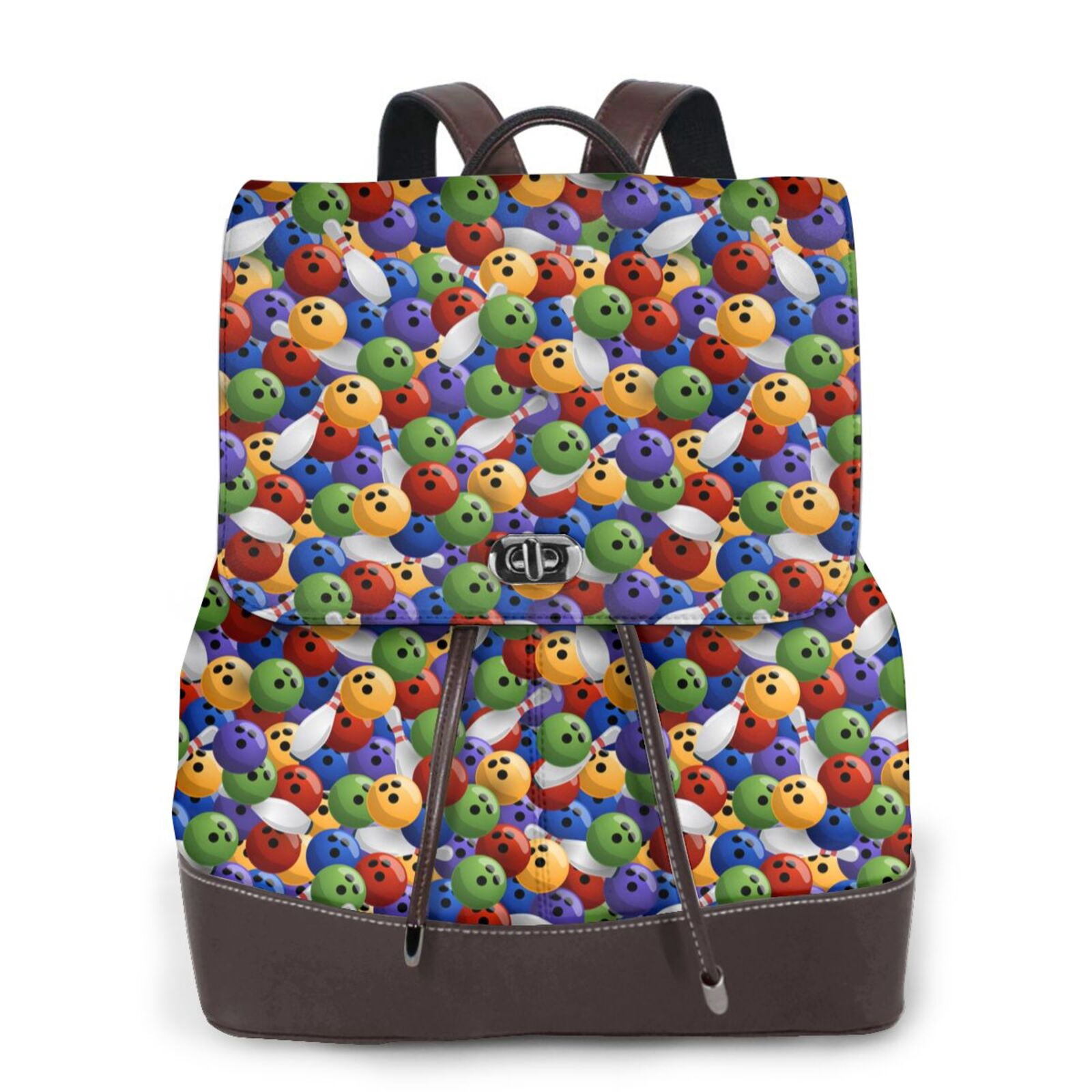Honeii Bowling Colorful rint Leather Backpack,Trendy Leather Backpack ...