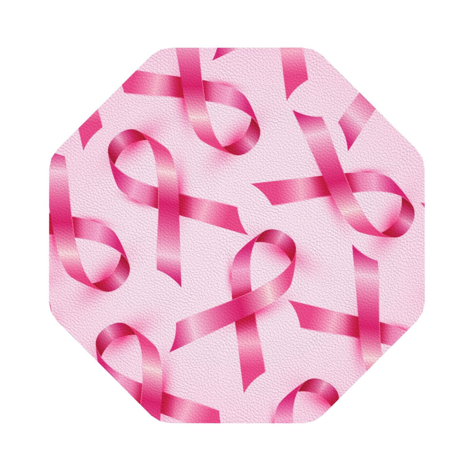 Honeii Breast Cancer Ribbons Awareness Print Leather Coaster Set of 6 ...
