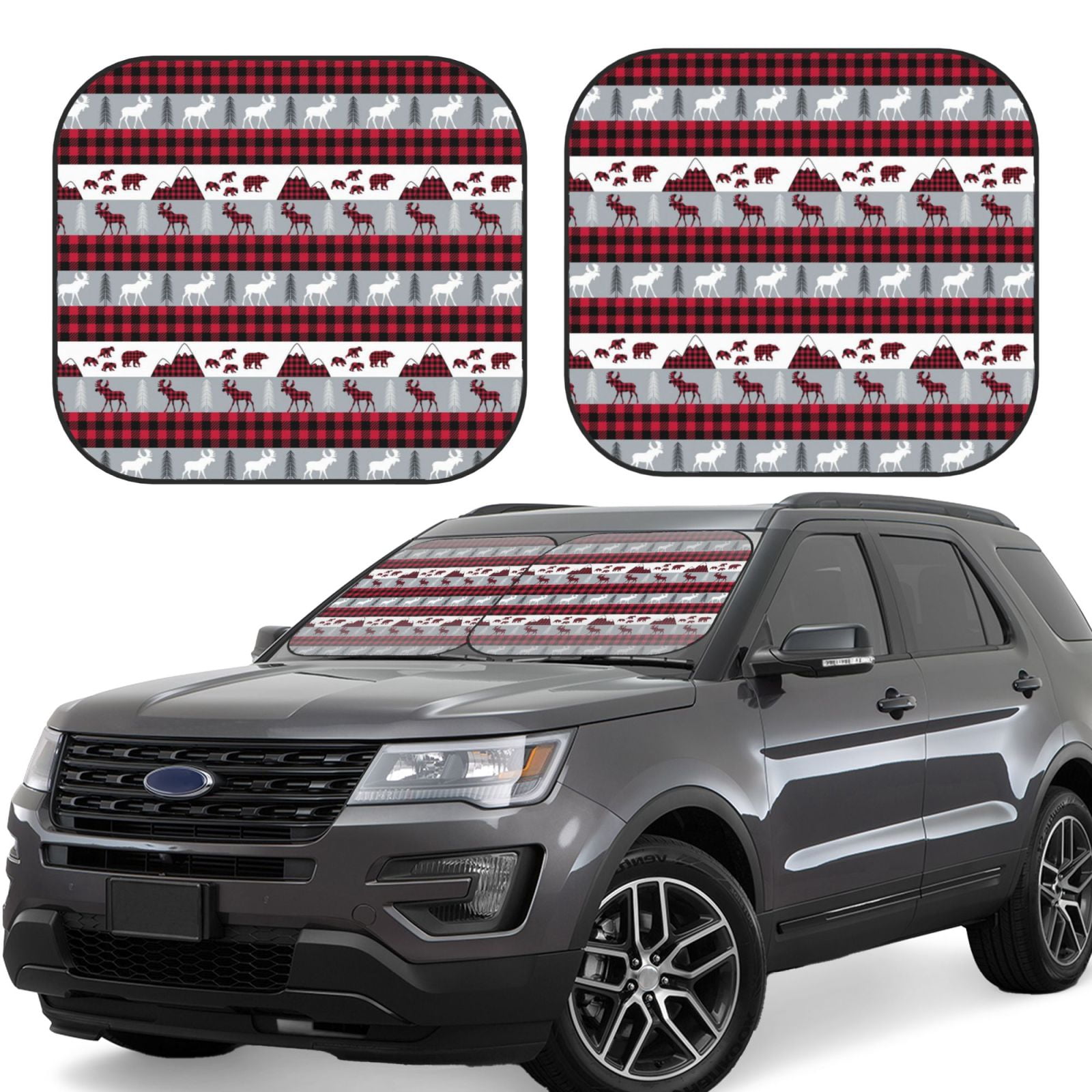 Honeii Buffalo Plaid Forest Print Foldable Car Sun Shade for Windshield ...
