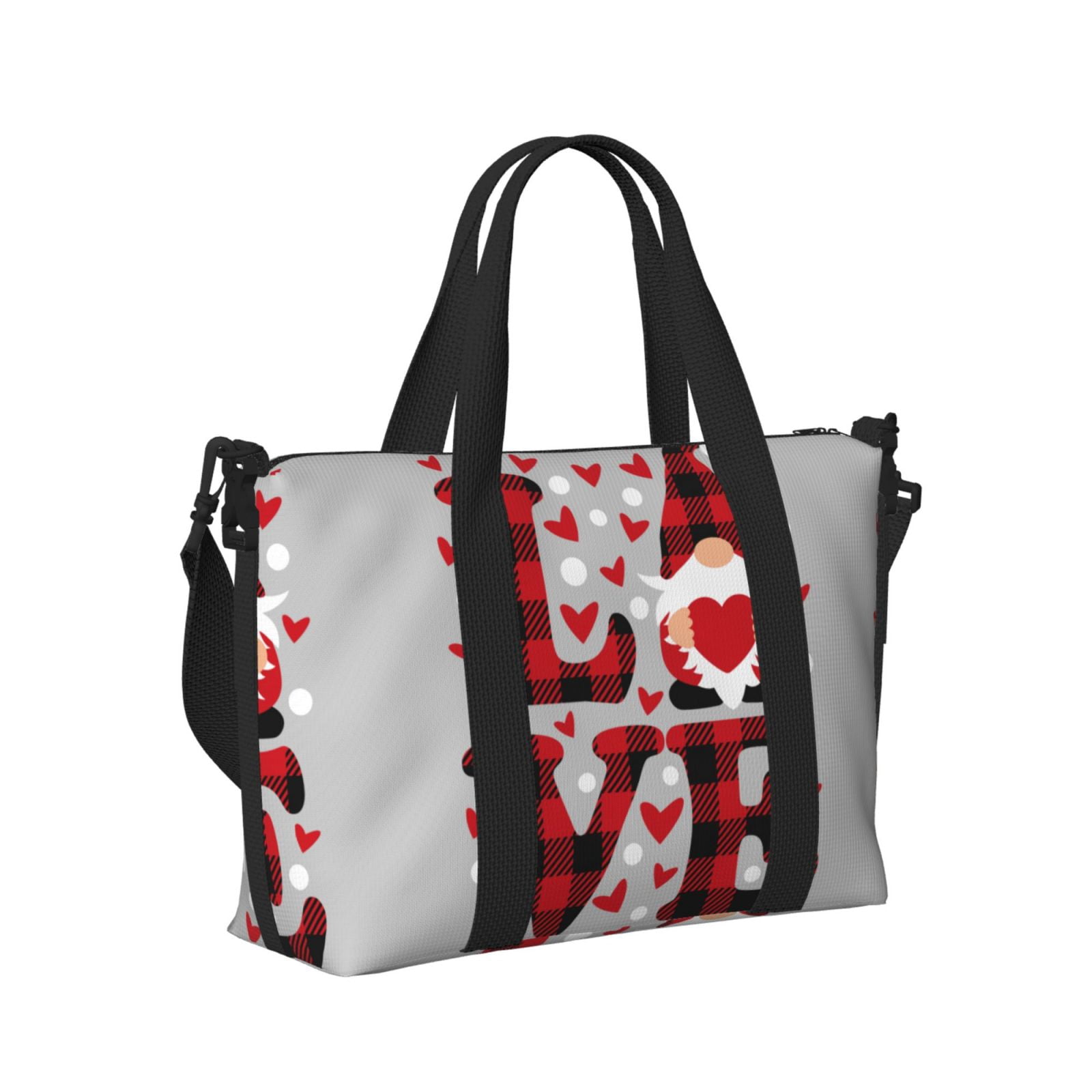 Honeii Buffalo Plaid Love And Gnome Print Hand Travel Bag,Travel Duffle ...