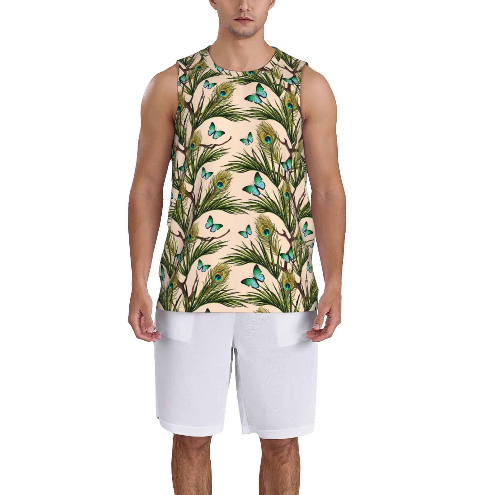 Honeii Butterflies And Peacock Feathers print basktball shirt for men ...