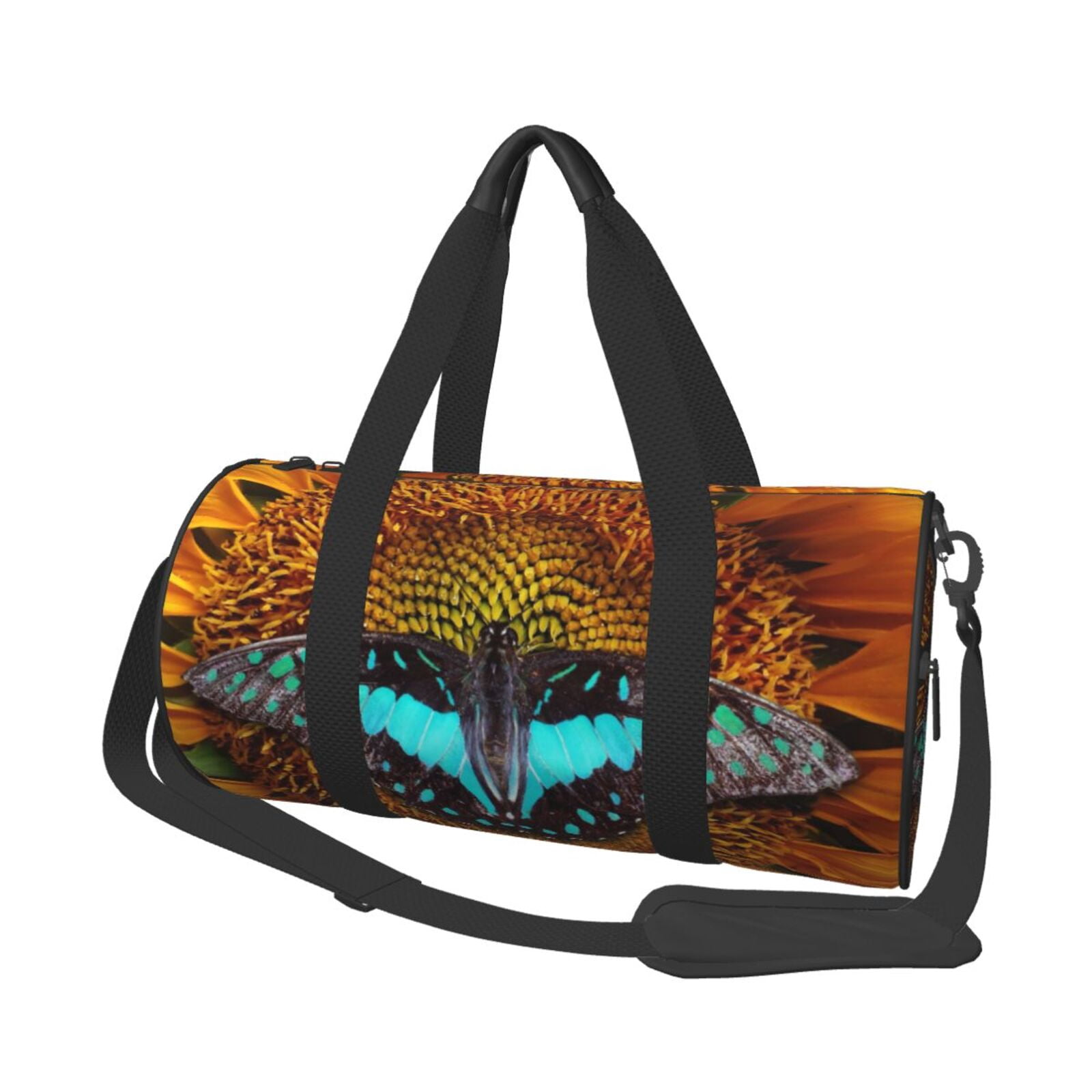 Honeii Butterfly Alighted On Sunflowers Print Duffle Bag and Adjustable ...