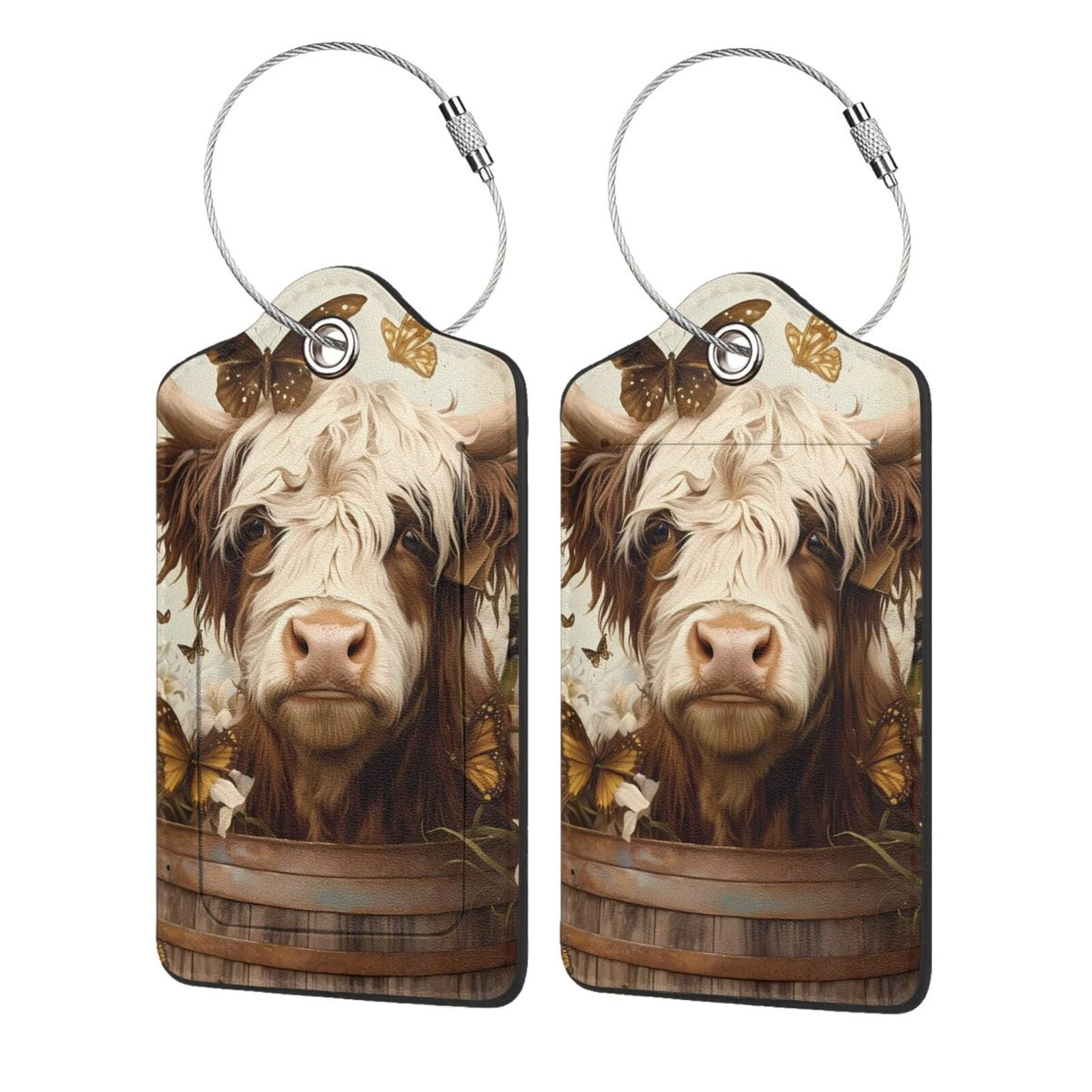 Honeii Butterfly Cow Barrel Print Leather Luggage Tag for Suitcases,ID ...