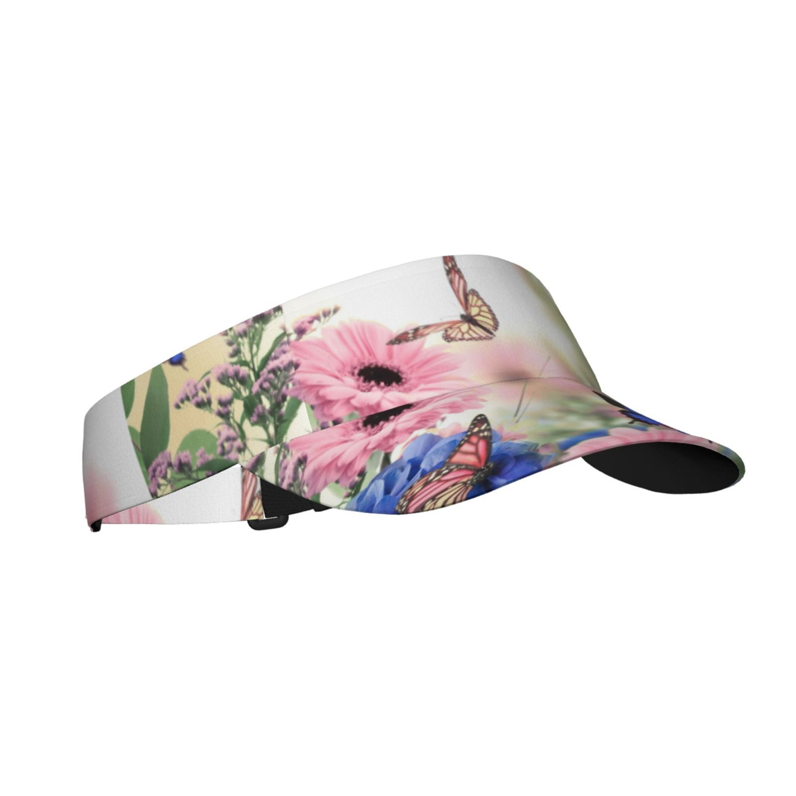 Honeii Butterfly And Flowers Print Adult Sunscreen Visor Cap, Adjustable Sun Protection Hat,Sun ...