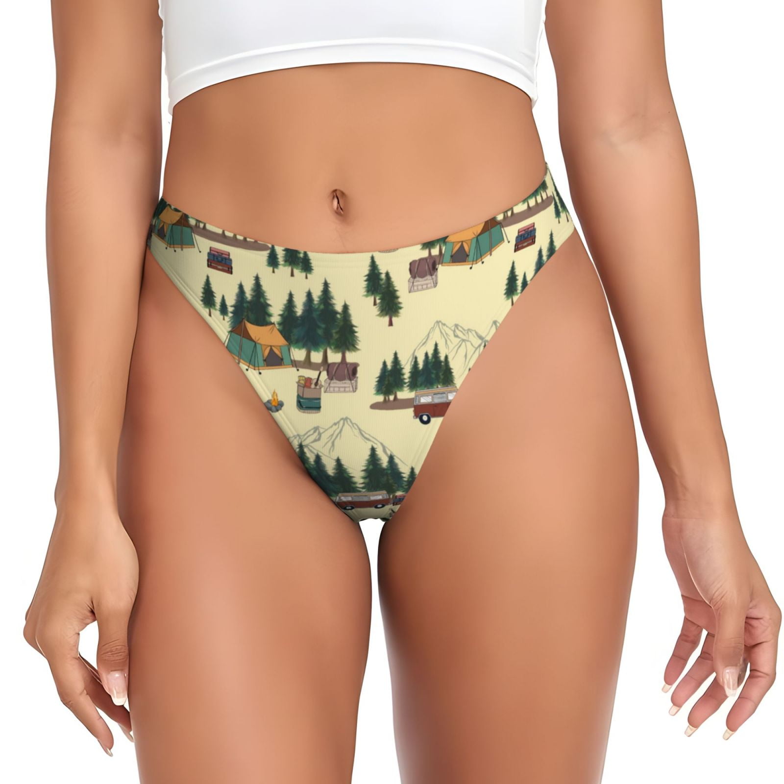 Honeii Camping Caravan 1 G-String Thongs for Women Polyester Panties Stretch T-back Tangas Low ...