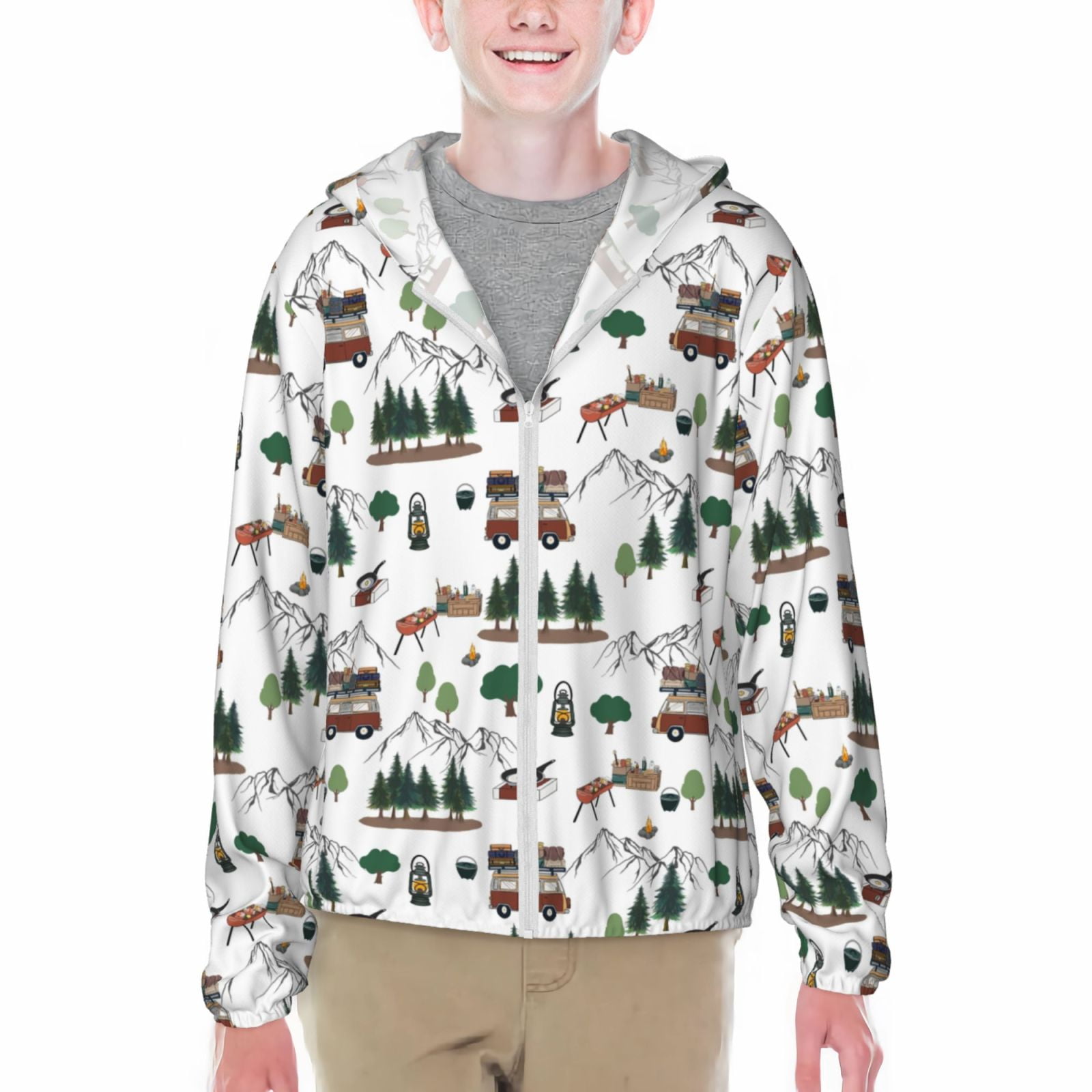 Honeii Camping Caravan 2 Print Sun Protection Jacket Hooded Cooling ...