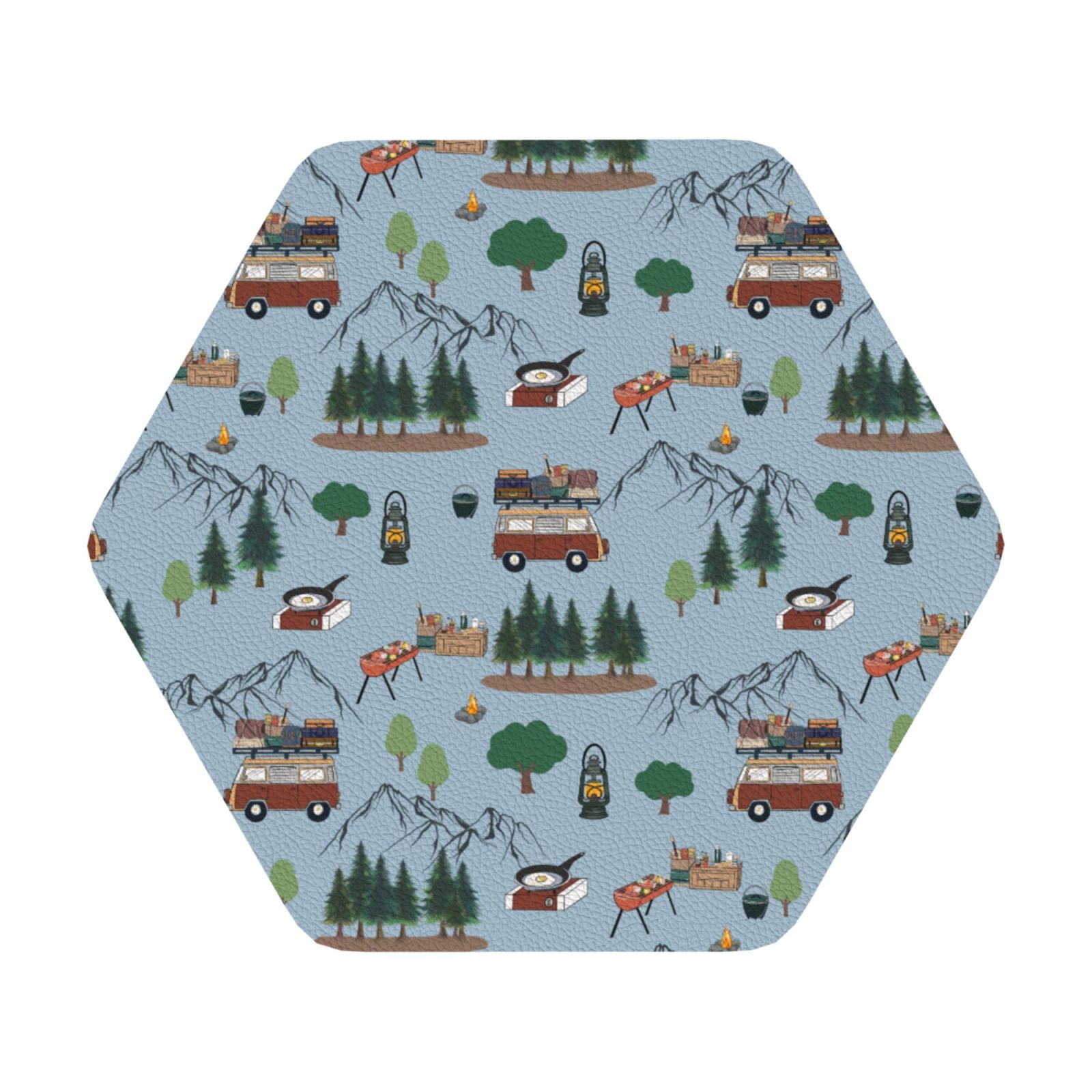Honeii Camping Caravan Print Leather Coaster Set of 6, Ideal for ...