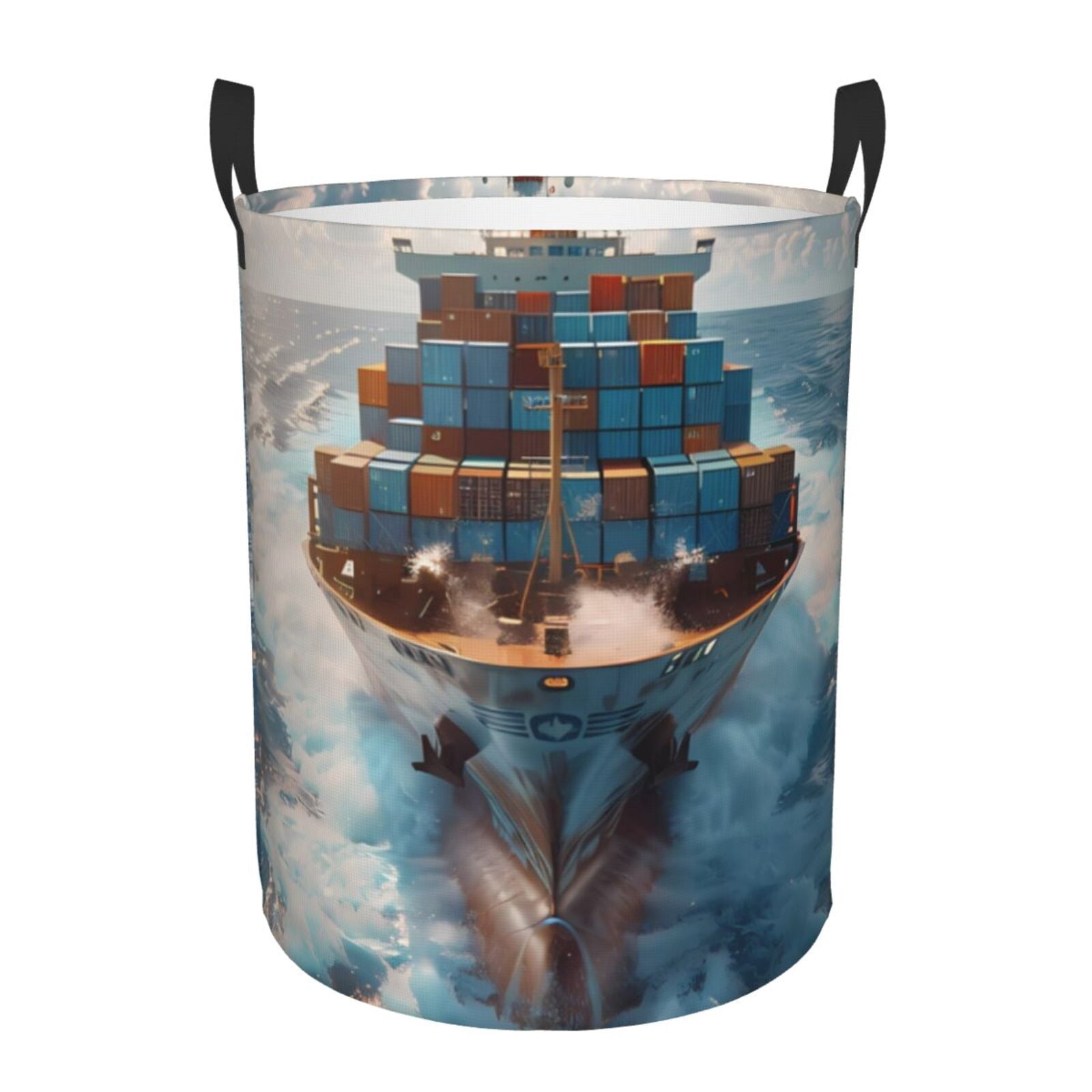 Honeii Cargo Ship At Sea Print Laundry Hamper Basket,Baby Nursery Woven ...
