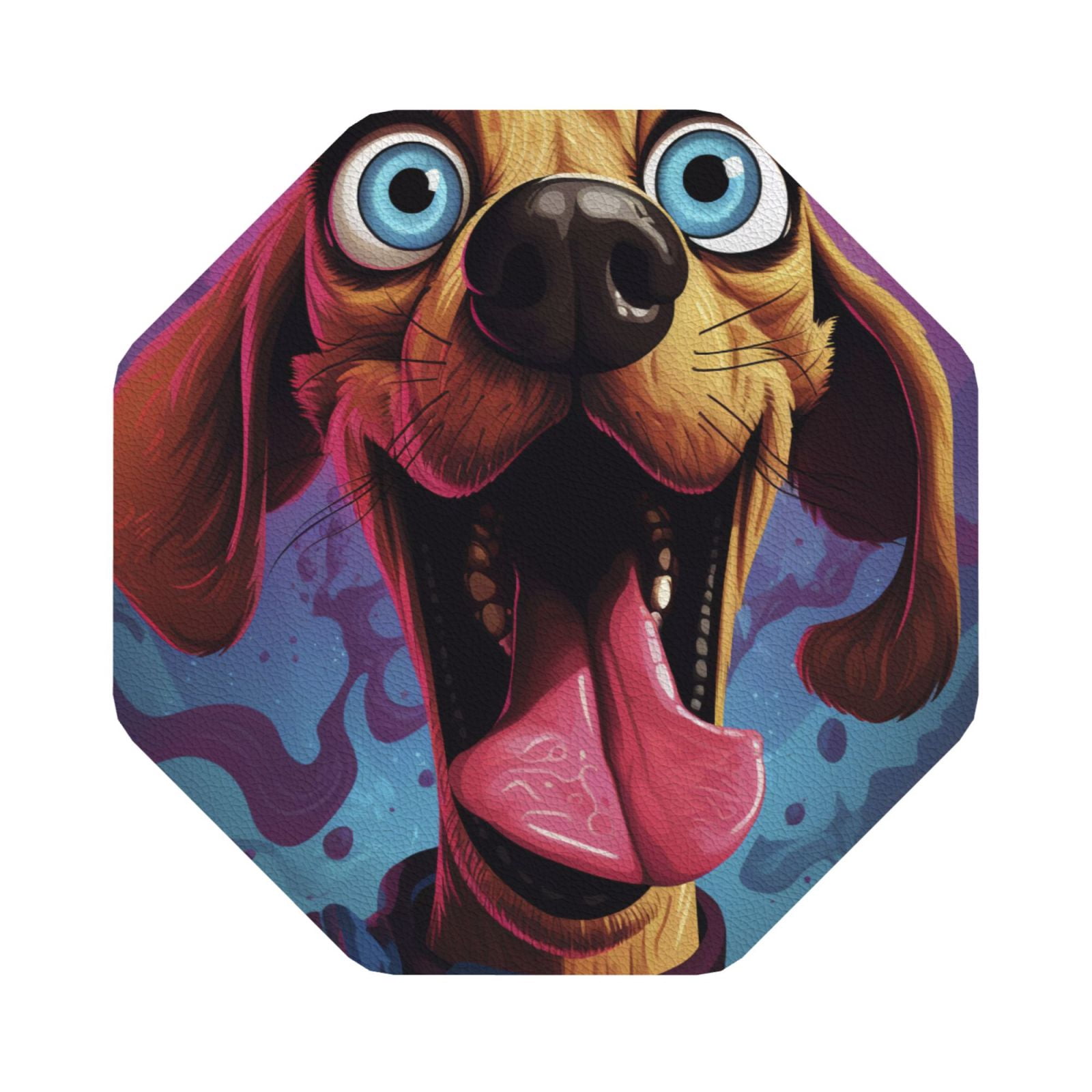 Honeii Cartoon Big-Eyed Dog Print Leather Coaster Set of 6, Ideal for ...