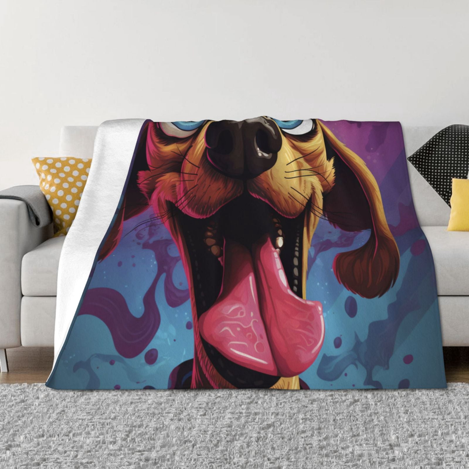 Honeii Cartoon Big-Eyed Dog print throw blanket, crafted from cozy ...