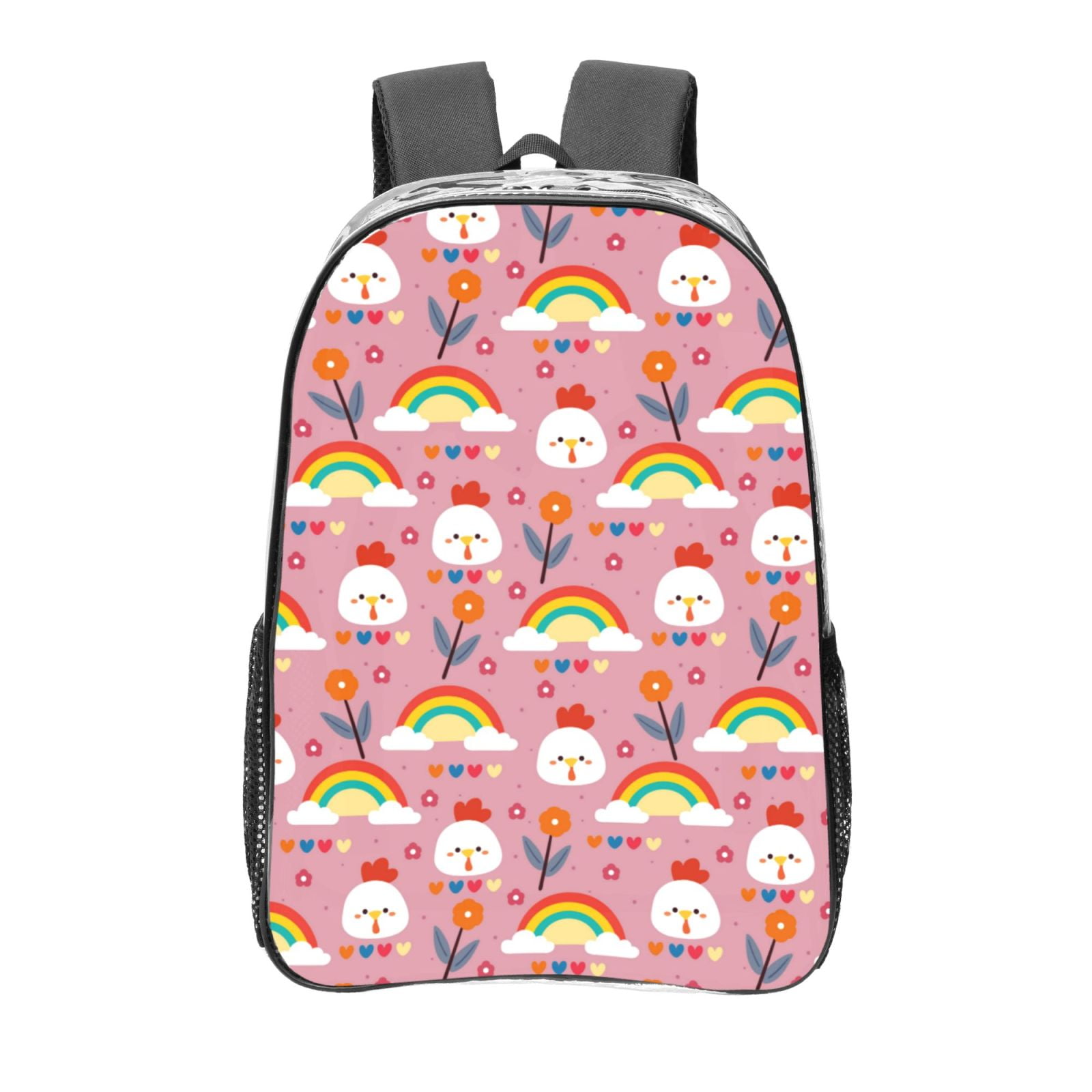 Honeii Cartoon Chicken Print Clear Backpack Heavy Duty Transparent Bag ...