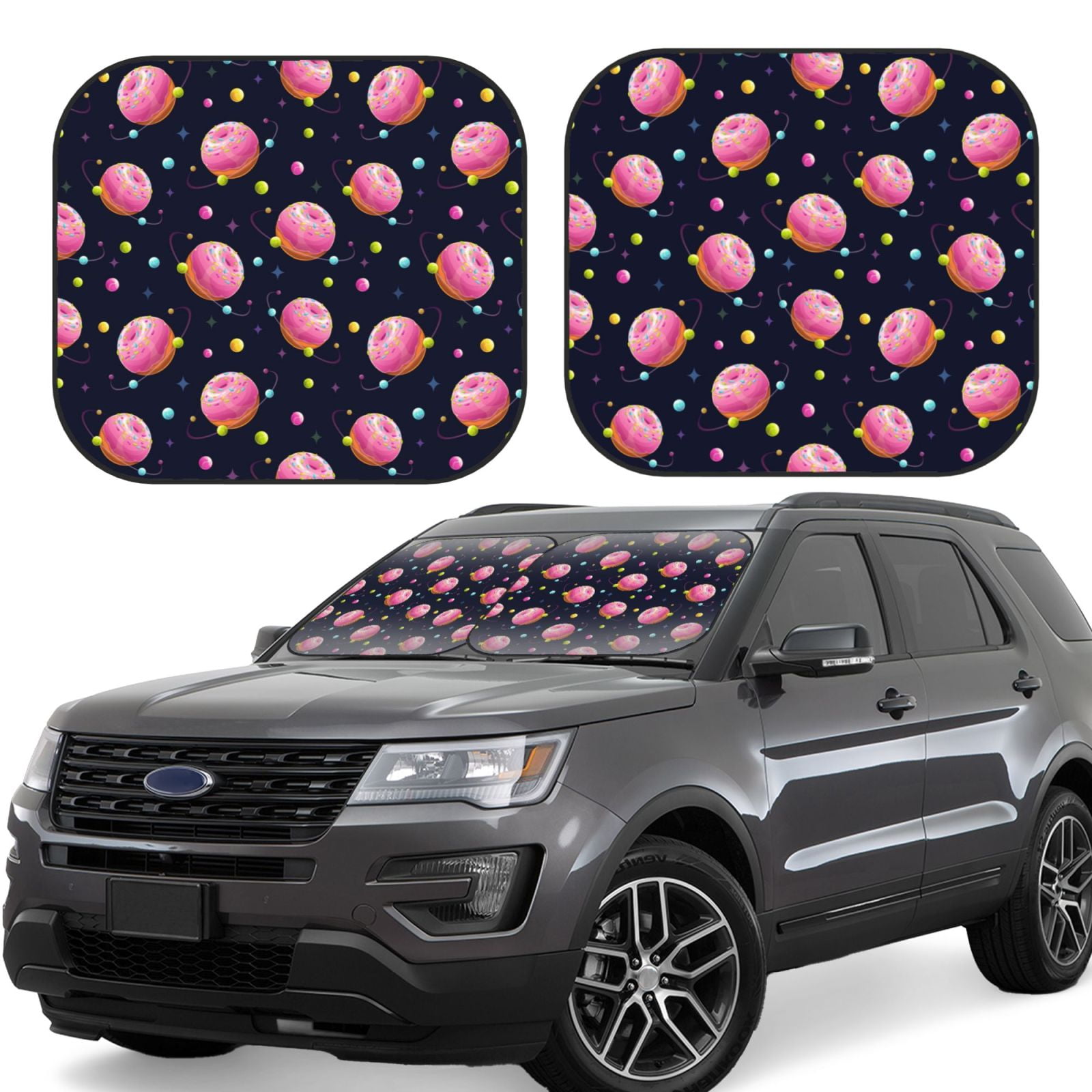 Honeii Cartoon Donut Planets Print Foldable Car Sun Shade for ...