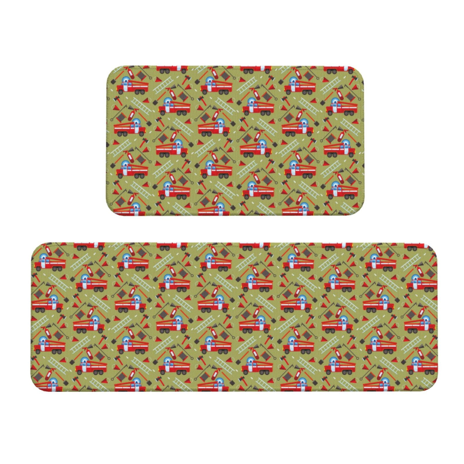 Honeii Cartoon Fire Truck Print Kitchen Mat [2 PCS] for Floor ...