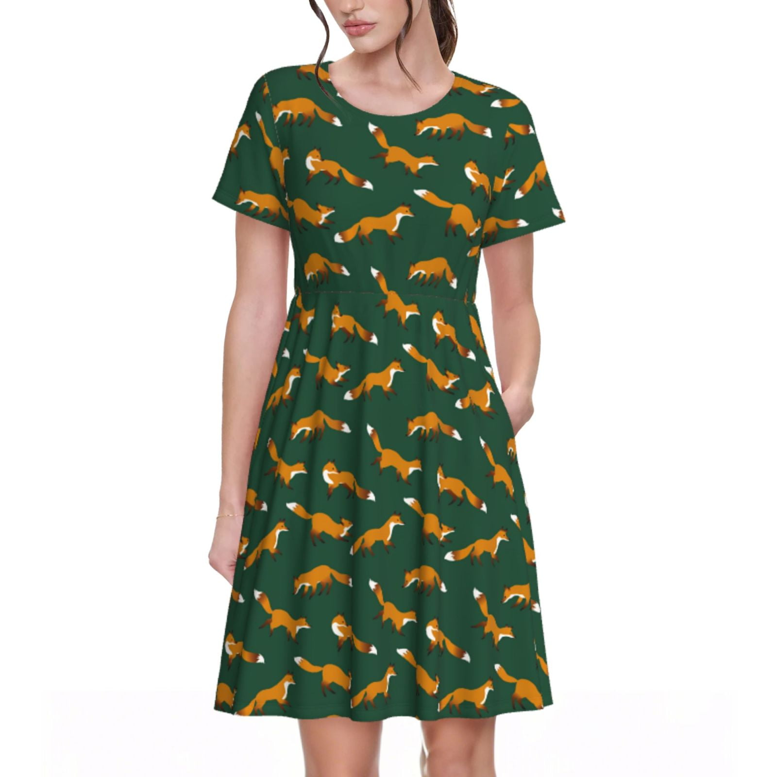 Honeii Cartoon Fox 1 Print Women’s Short Sleeve Dress, Comfortable ...