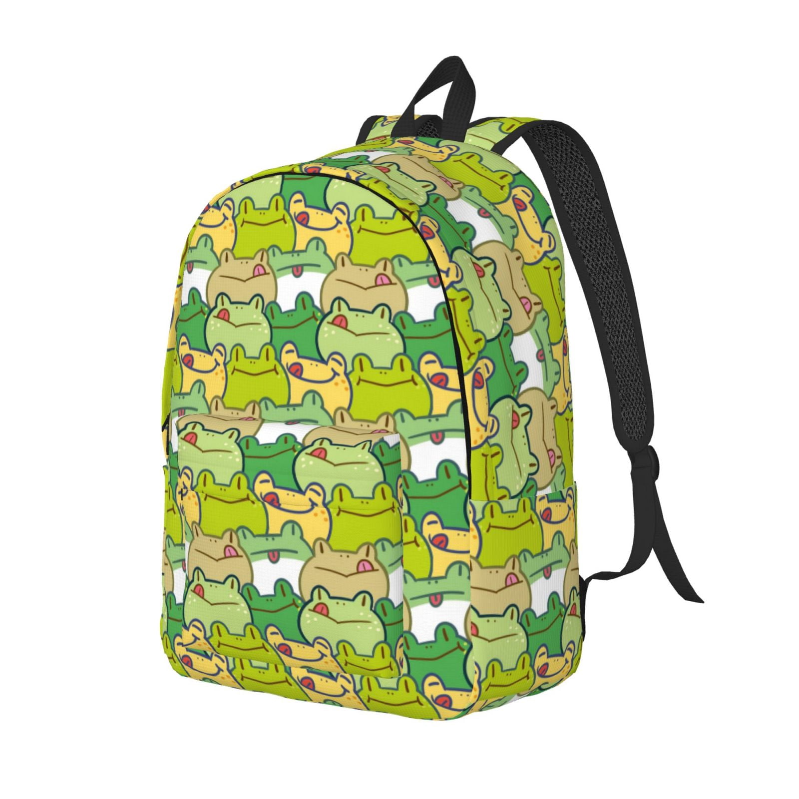 Honeii Cartoon Frog Print Canvas Backpack for School & Outdoor,Laptop ...