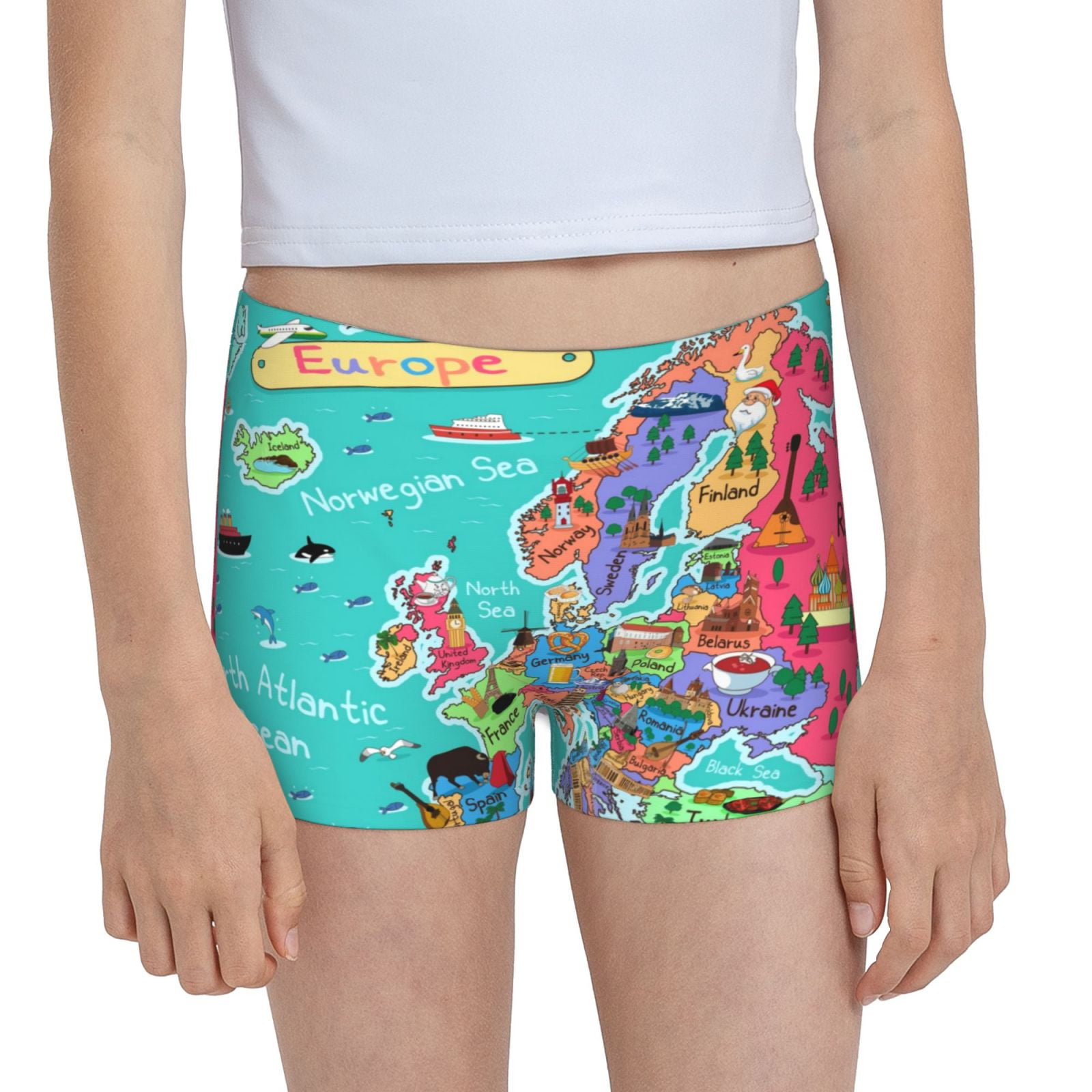 Honeii Cartoon Map Of Europe Print 100% Cotton Boxer Briefs, Girls ...