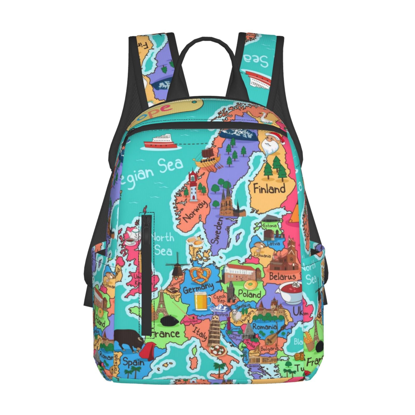 Honeii Cartoon Map Of Europe Print Lightweight Backpacks,Carry on ...