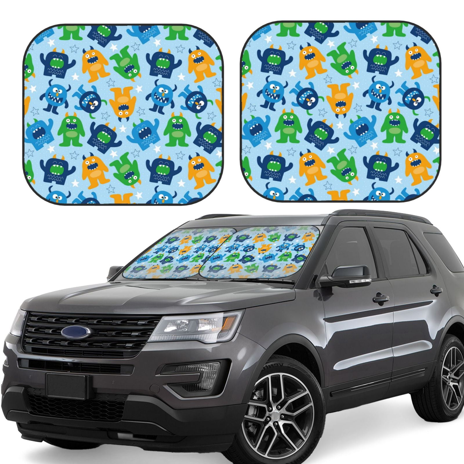 Honeii Cartoon Monster Print Foldable Car Sun Shade for Windshield, 2 ...