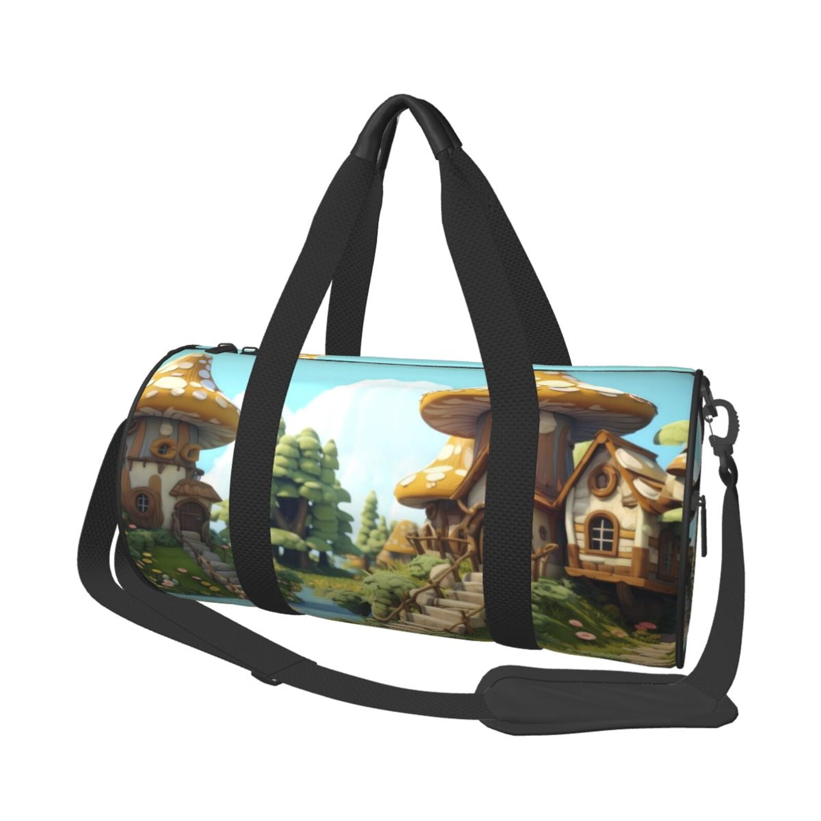 Honeii Cartoon Mushroom House Print Duffle Bag and Adjustable Strap ...