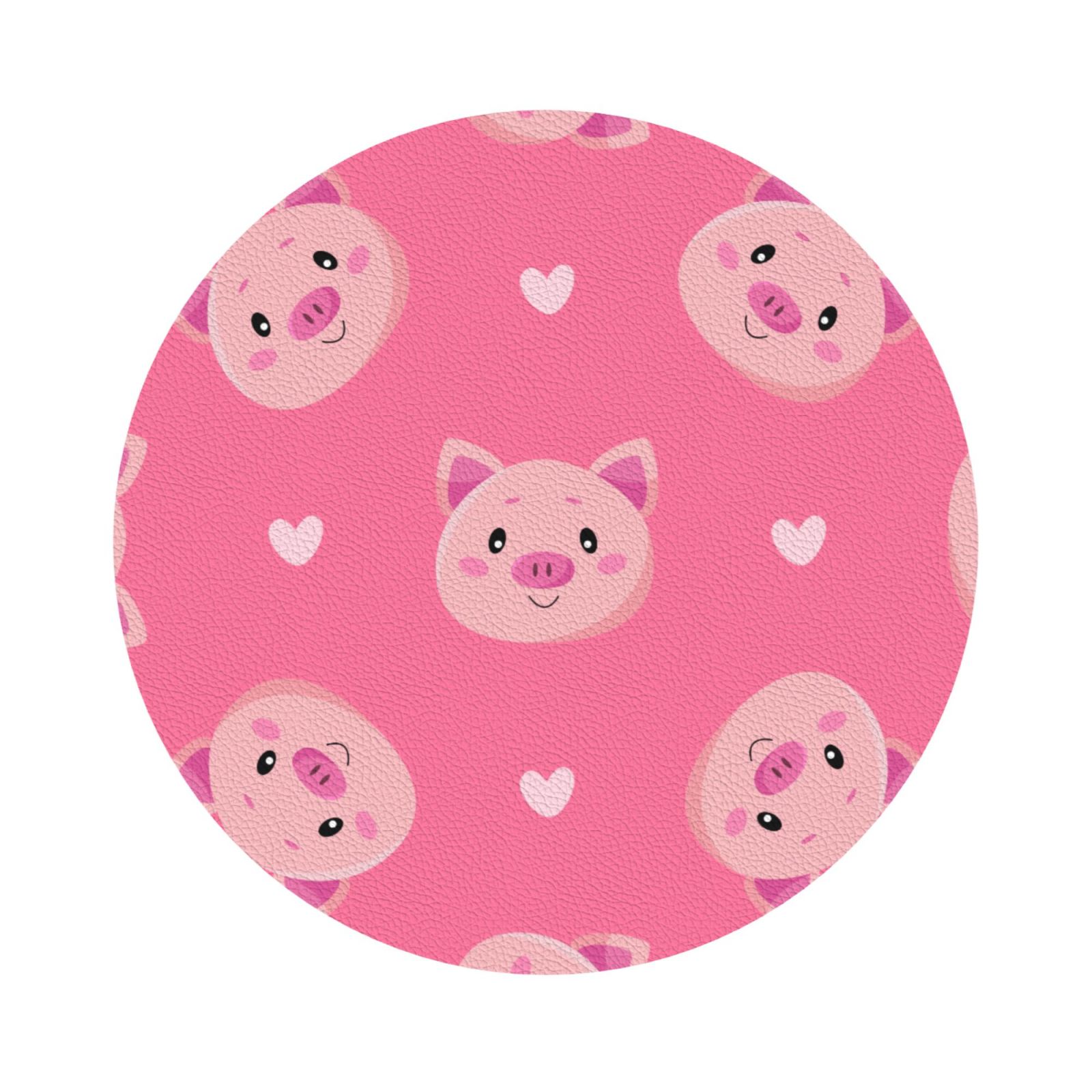 Honeii Cartoon Pigs and Hearts Print Leather Coaster Set of 6, Ideal ...