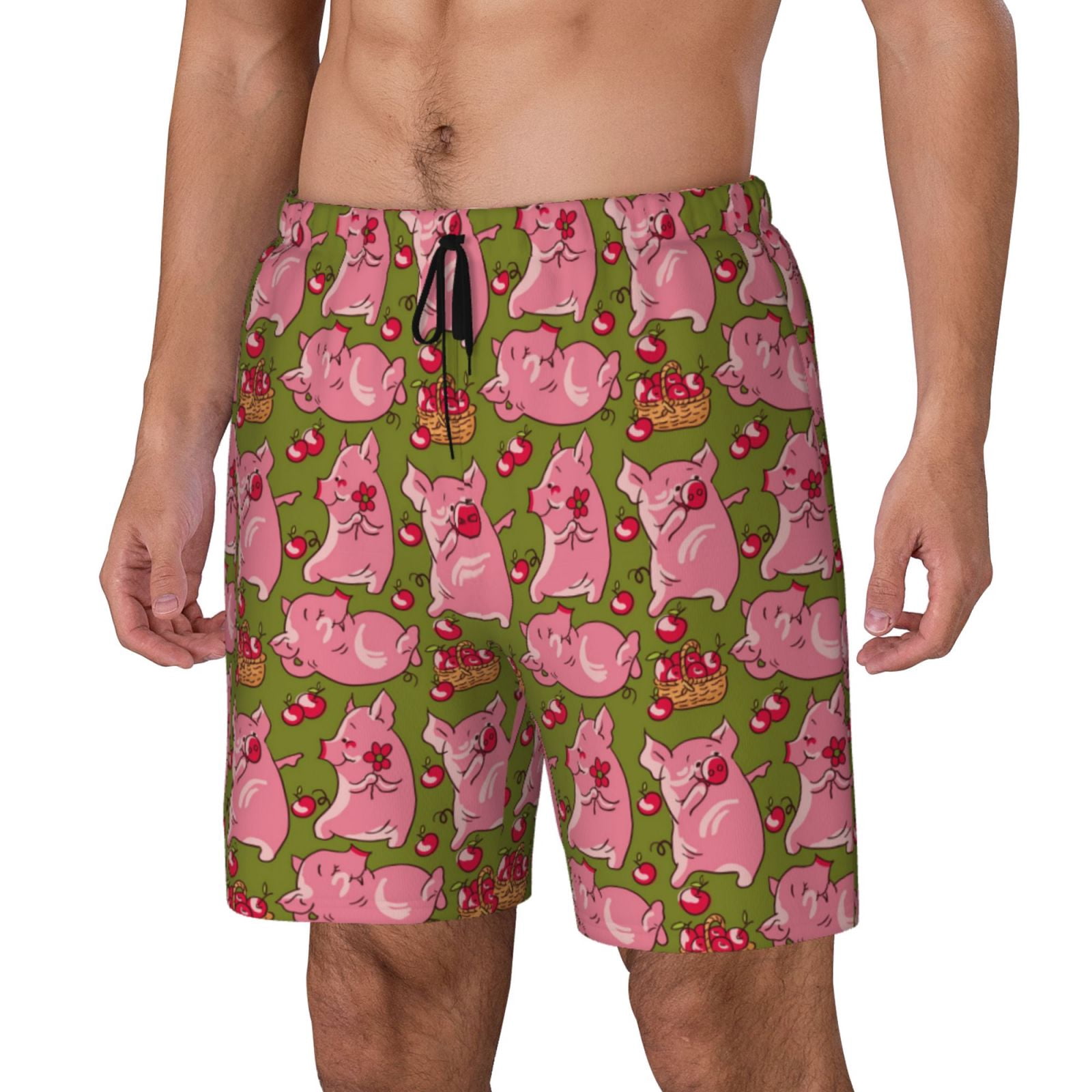 Honeii Cartoon Pigs Print Men's Swim Shorts,Mens Swim Trunks,Breathable ...
