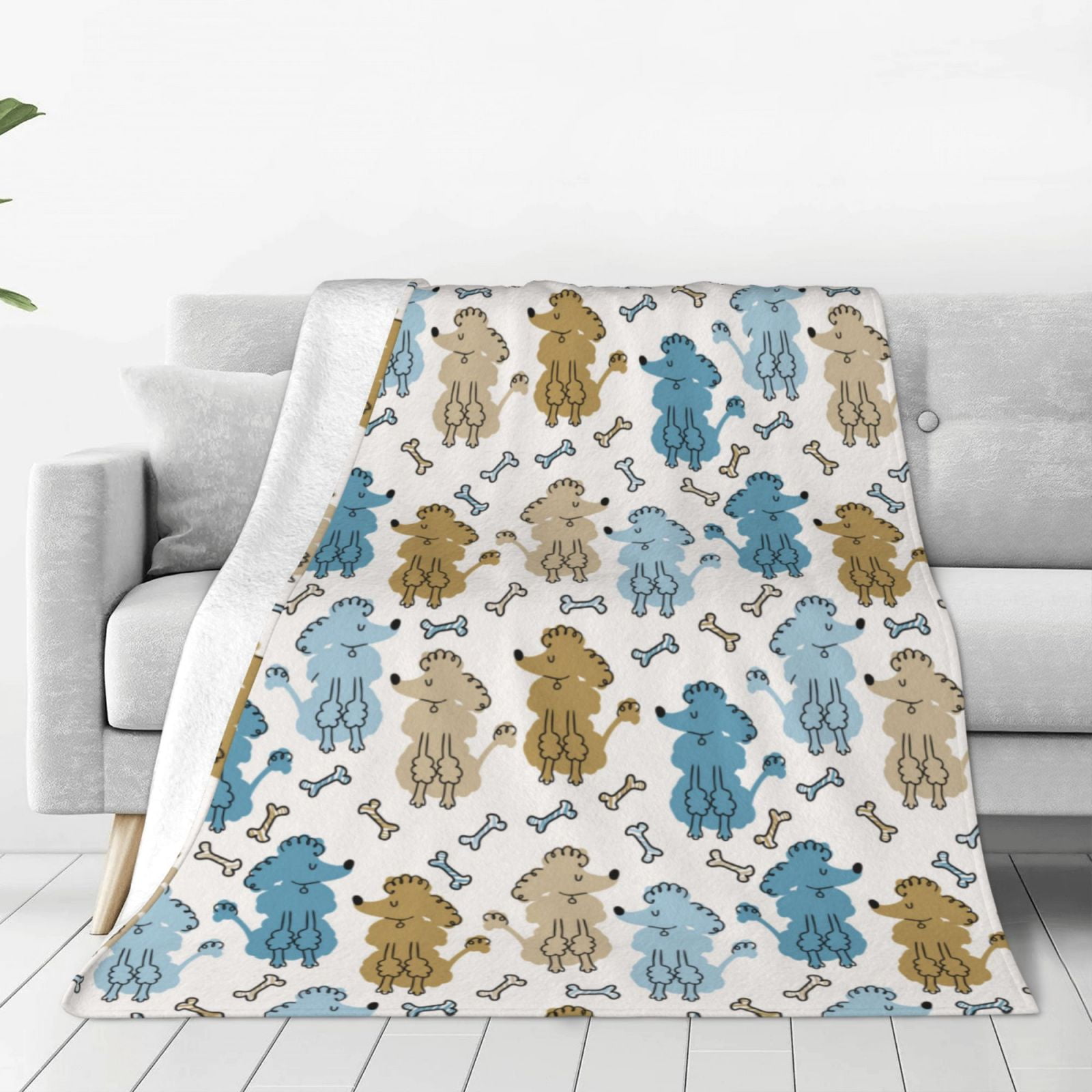Honeii Cartoon Poodle Dog Print Fleece Blanket - Throw Blanket for Bed ...