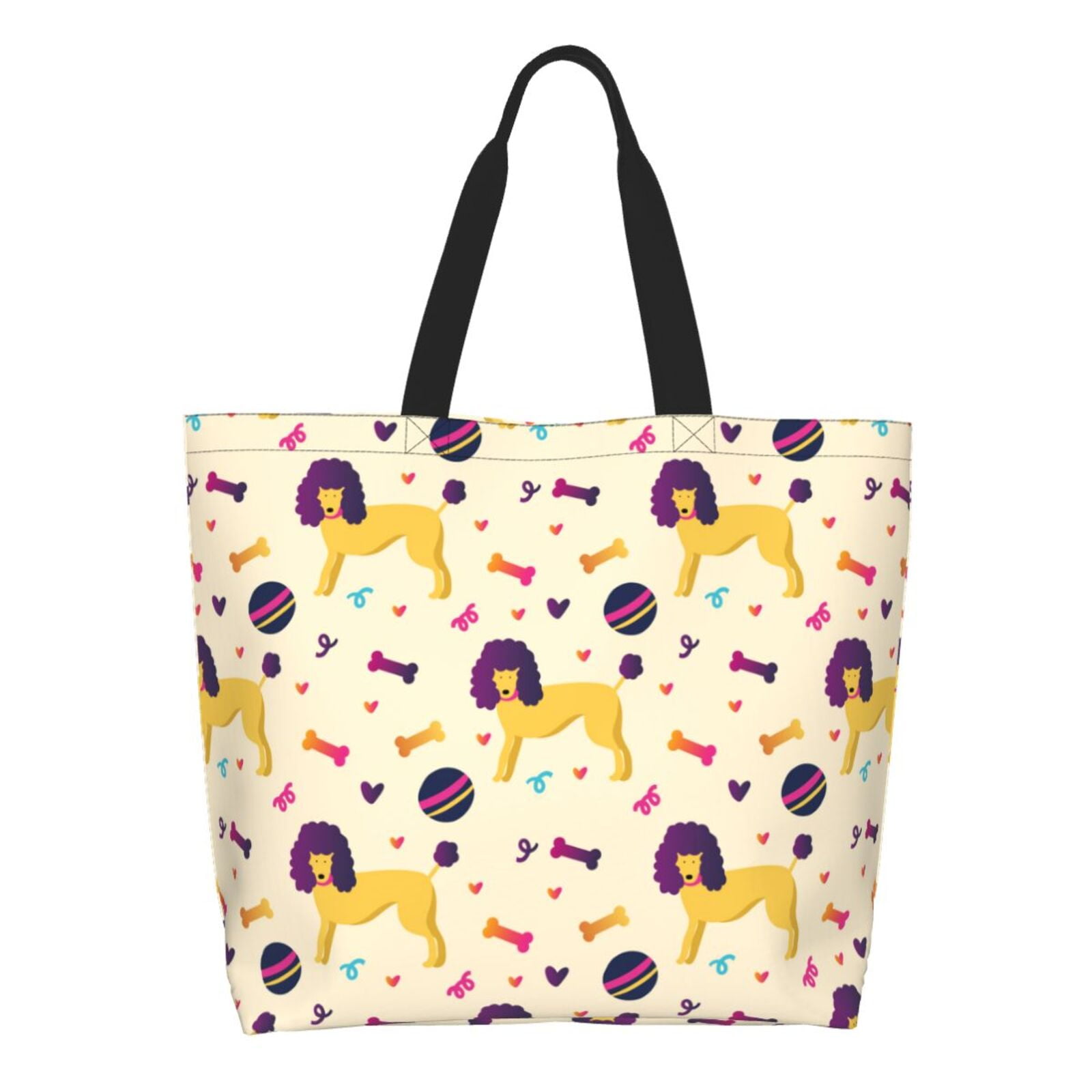 Honeii Cartoon Poodle Dog Print Tote Bag for Women, Foldable Tote Bag ...
