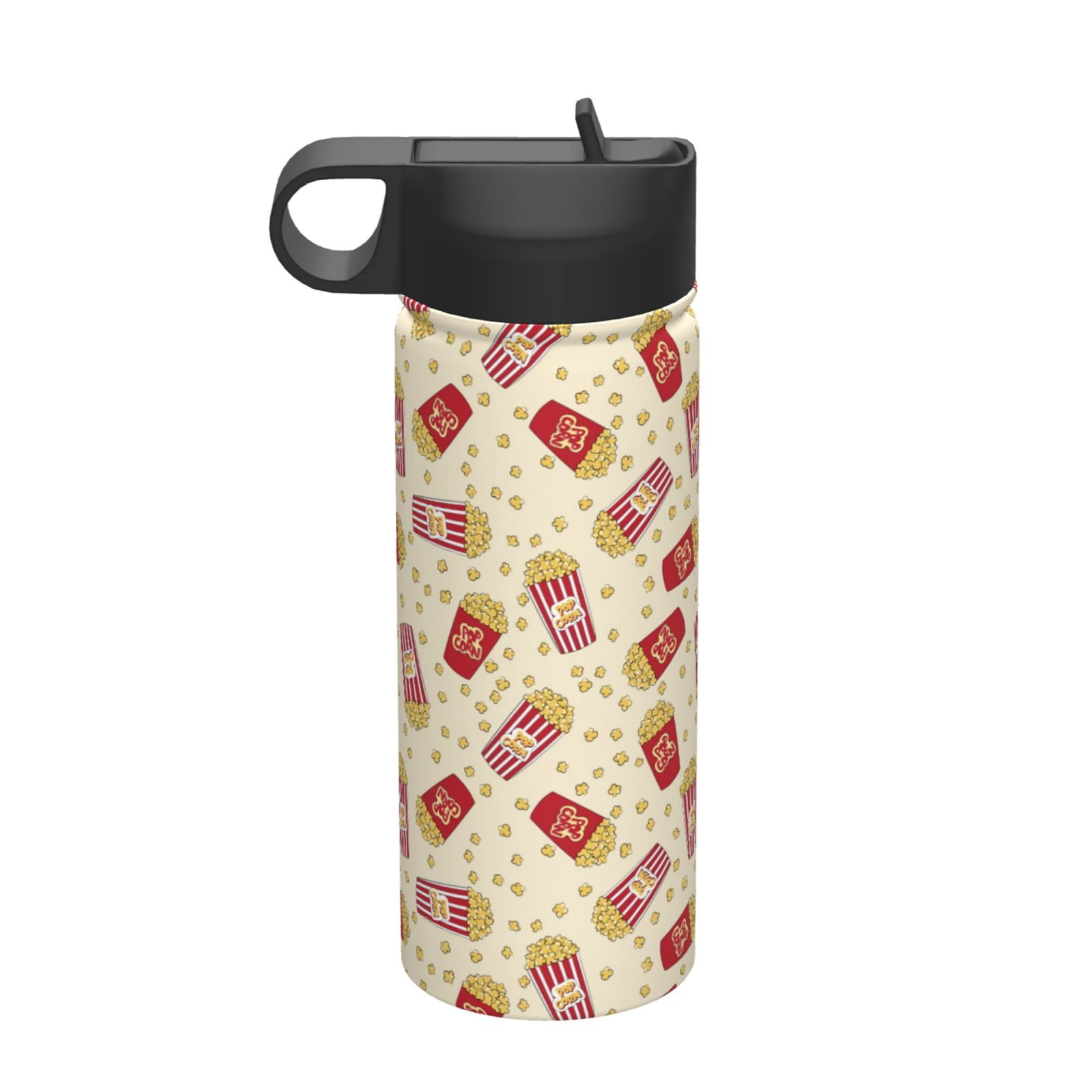 Honeii Cartoon Popcorn Print 18 oz Insulated Water Bottle with Straw ...
