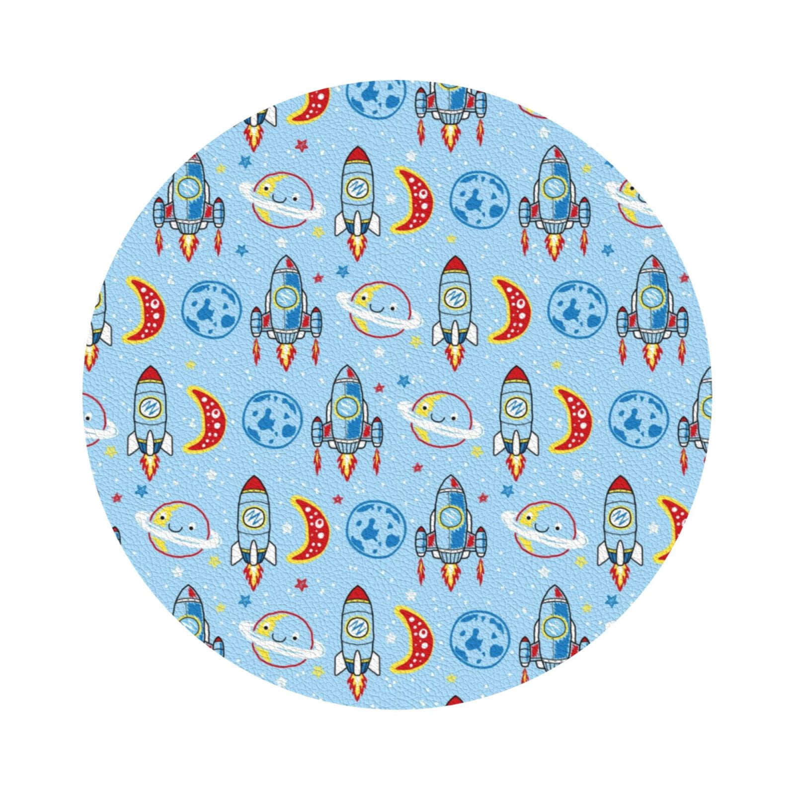 Honeii Cartoon Rocket With Space Print Leather Coaster Set of 6, Ideal ...
