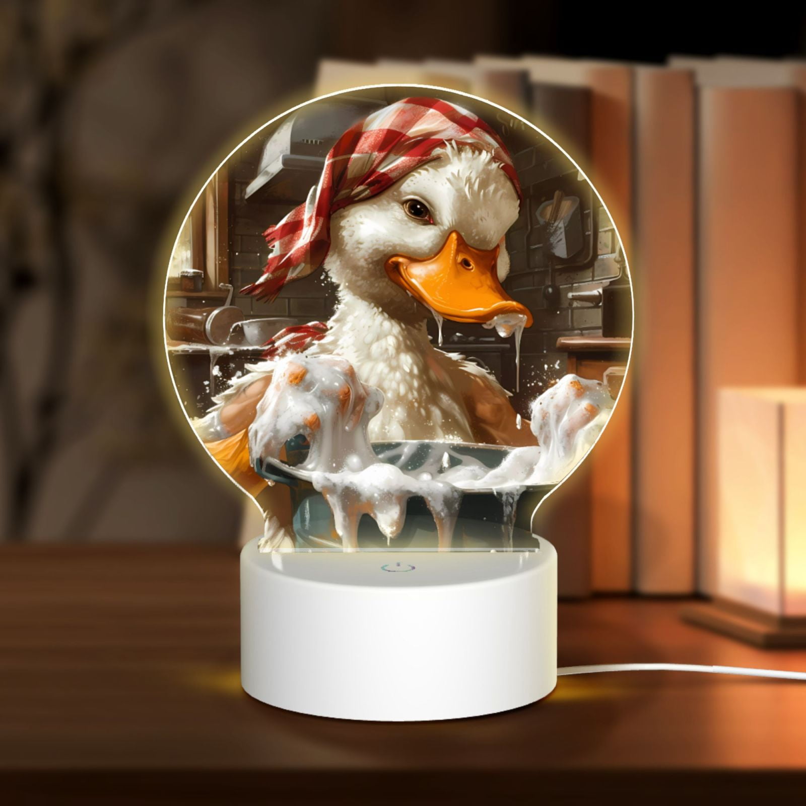 Honeii Cartoon Scottish Duck Print Acrylic LED Night Lamp,Round Touch ...