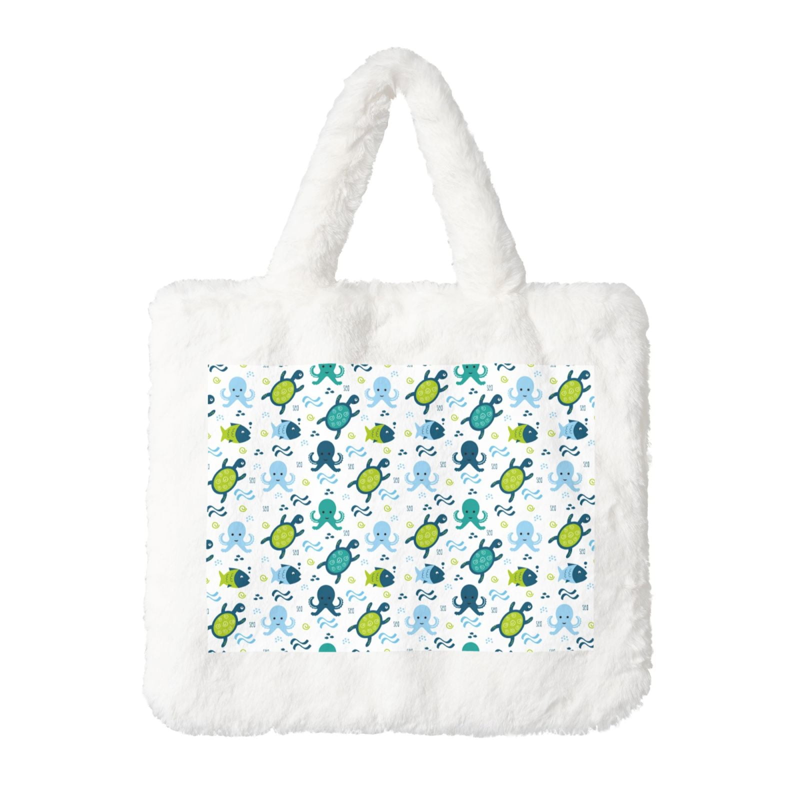 Honeii Cartoon Sea Creatures Print Fluffy Shoulder Bag Plush Bags Women ...
