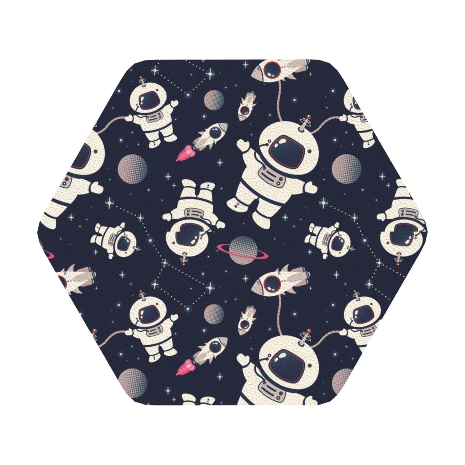 Honeii Cartoon Spaceship Print Leather Coaster Set of 6, Ideal for ...