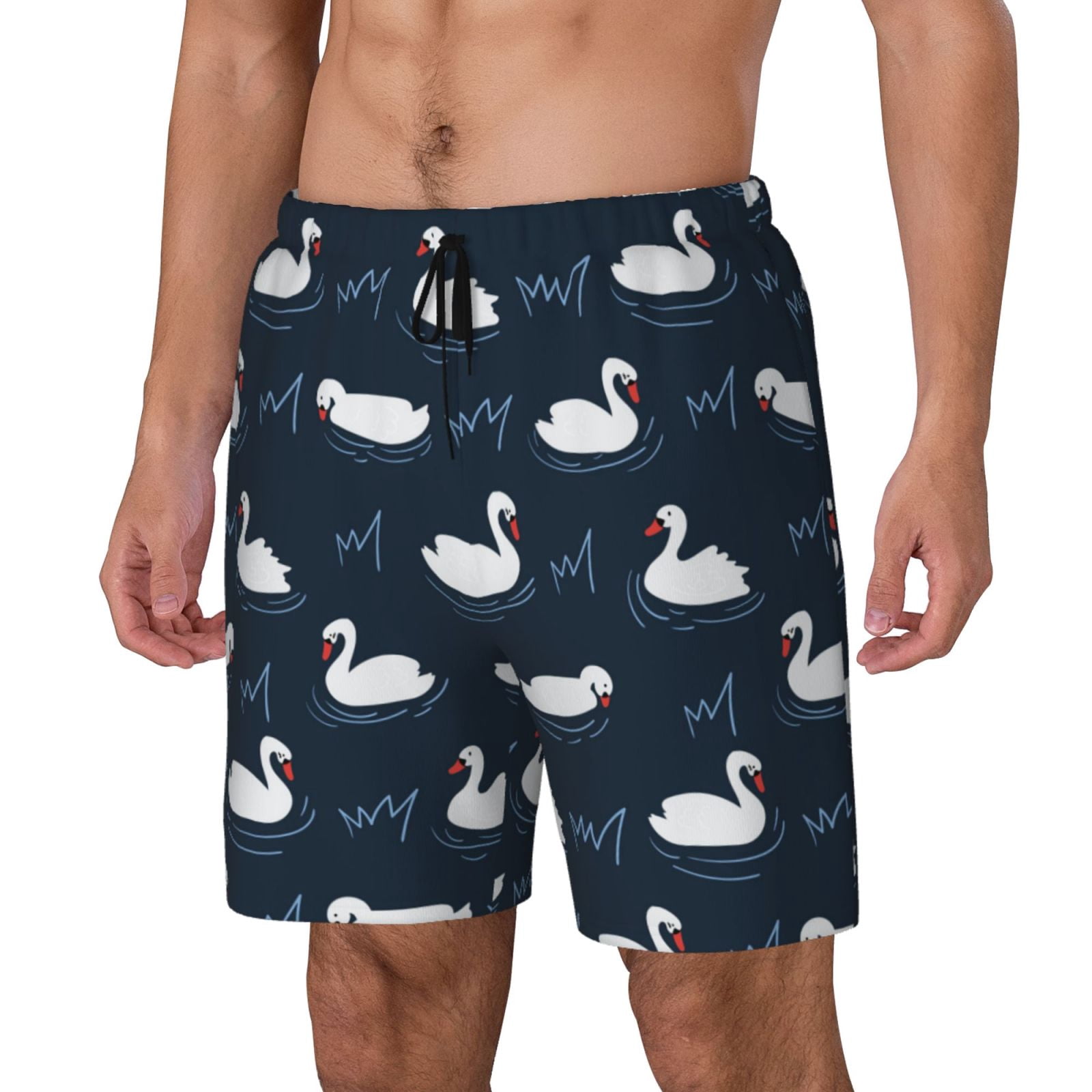 Honeii Cartoon Swan Print Men's Swim Shorts,Mens Swim Trunks,Breathable ...