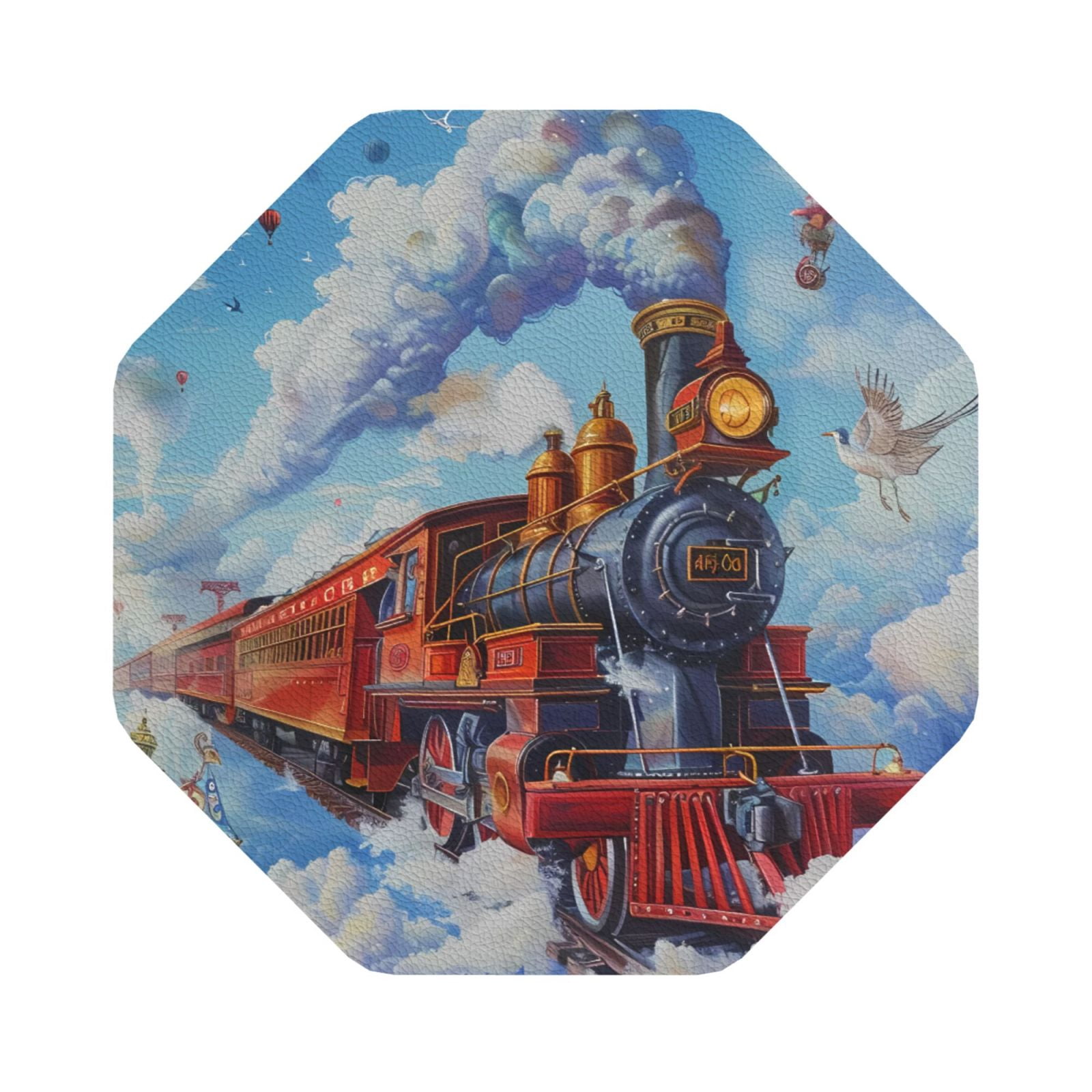 Honeii Cartoon Train Hot Air Balloon Print Leather Coaster Set of 6 ...