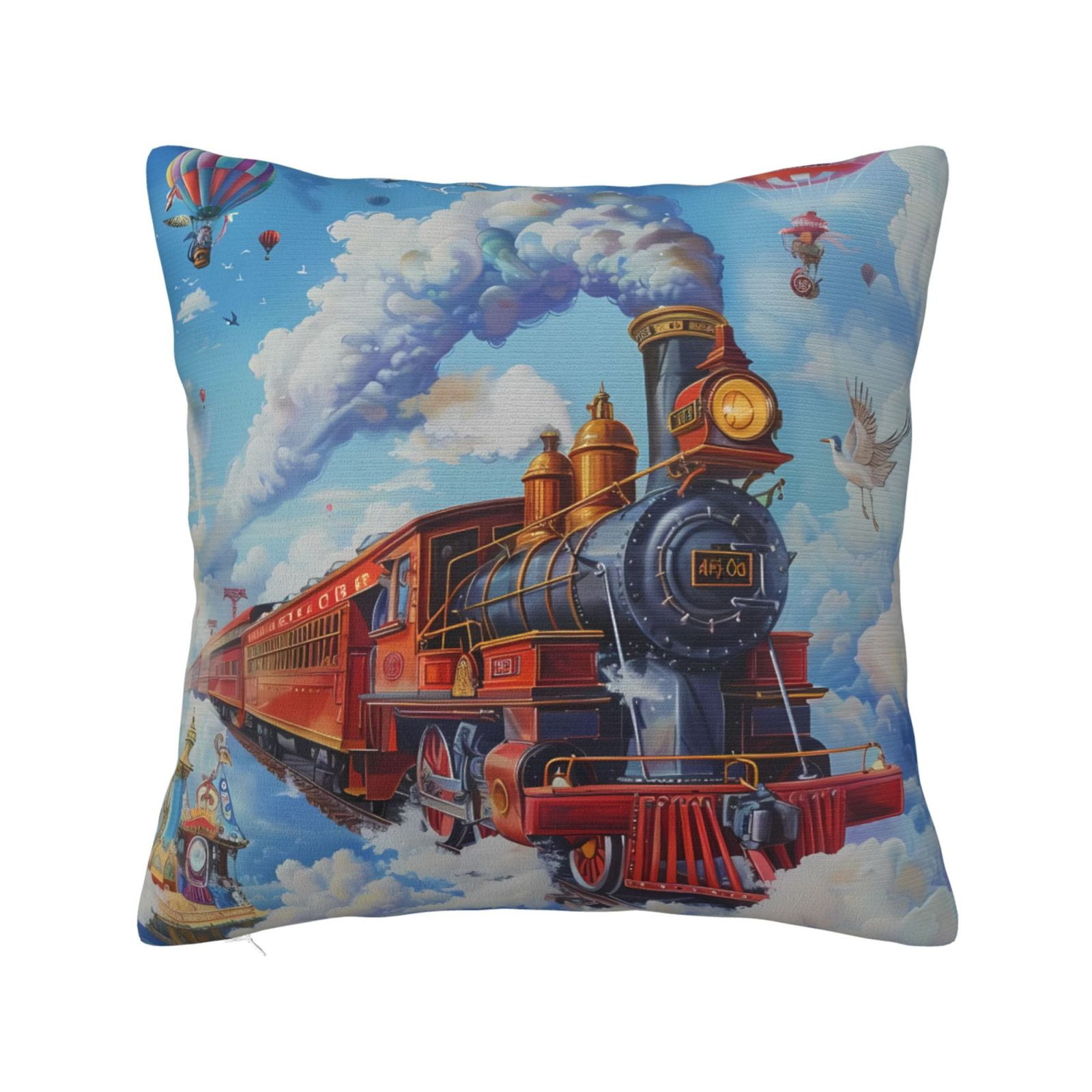 Honeii Cartoon Train Hot Air Balloon Print Throw Pillow, Square ...
