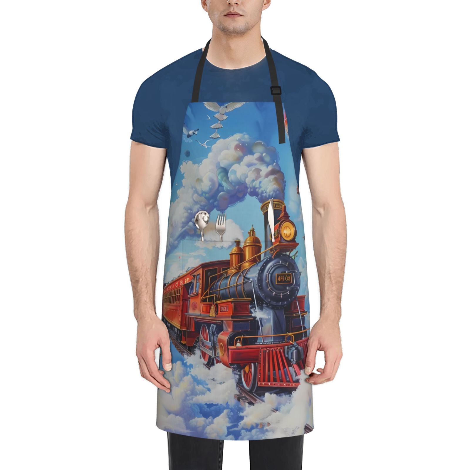 Honeii Cartoon Train Hot Air Balloon Print Waterproof Apron, Adjustable ...