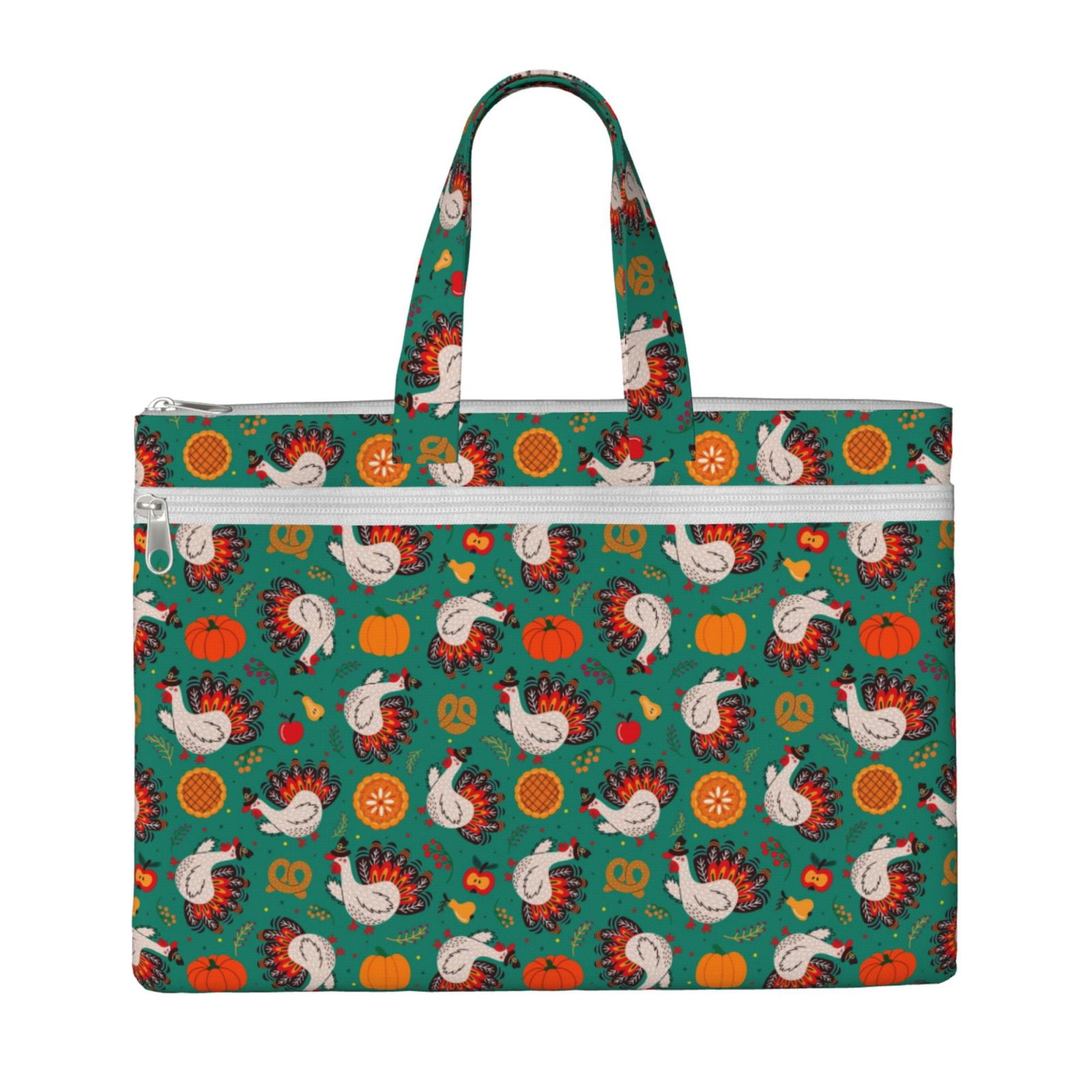 Honeii Cartoon Turkey Print Canvas Tote Bag with Compartments Laptop ...